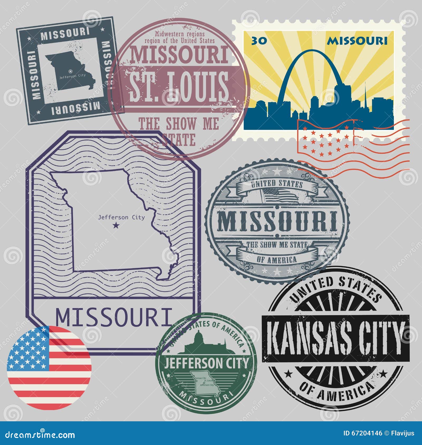 Stamp Set with the Name and Map of Missouri Stock Vector - Illustration ...