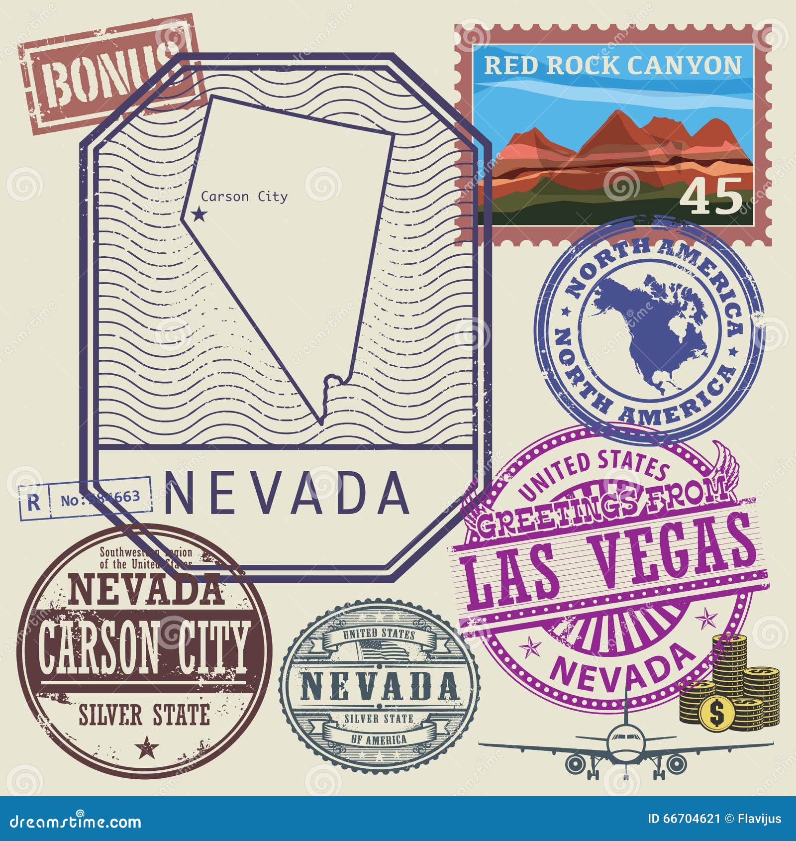 Stamp Set with the Name and Map of Nevada Stock Vector - Illustration ...
