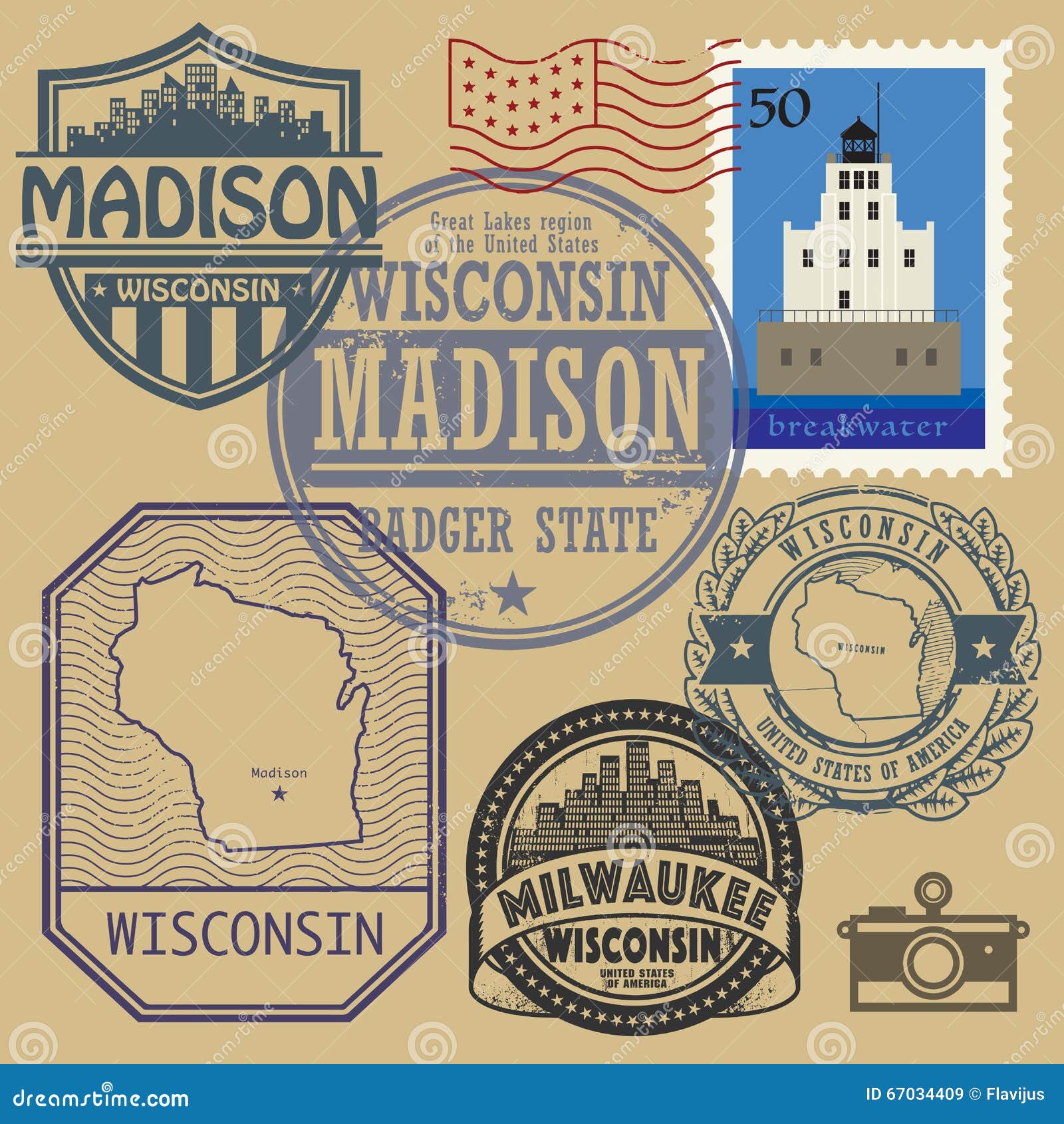 Stamp Set Name Map Wisconsin Stock Illustrations – 5 Stamp Set Name Map ...