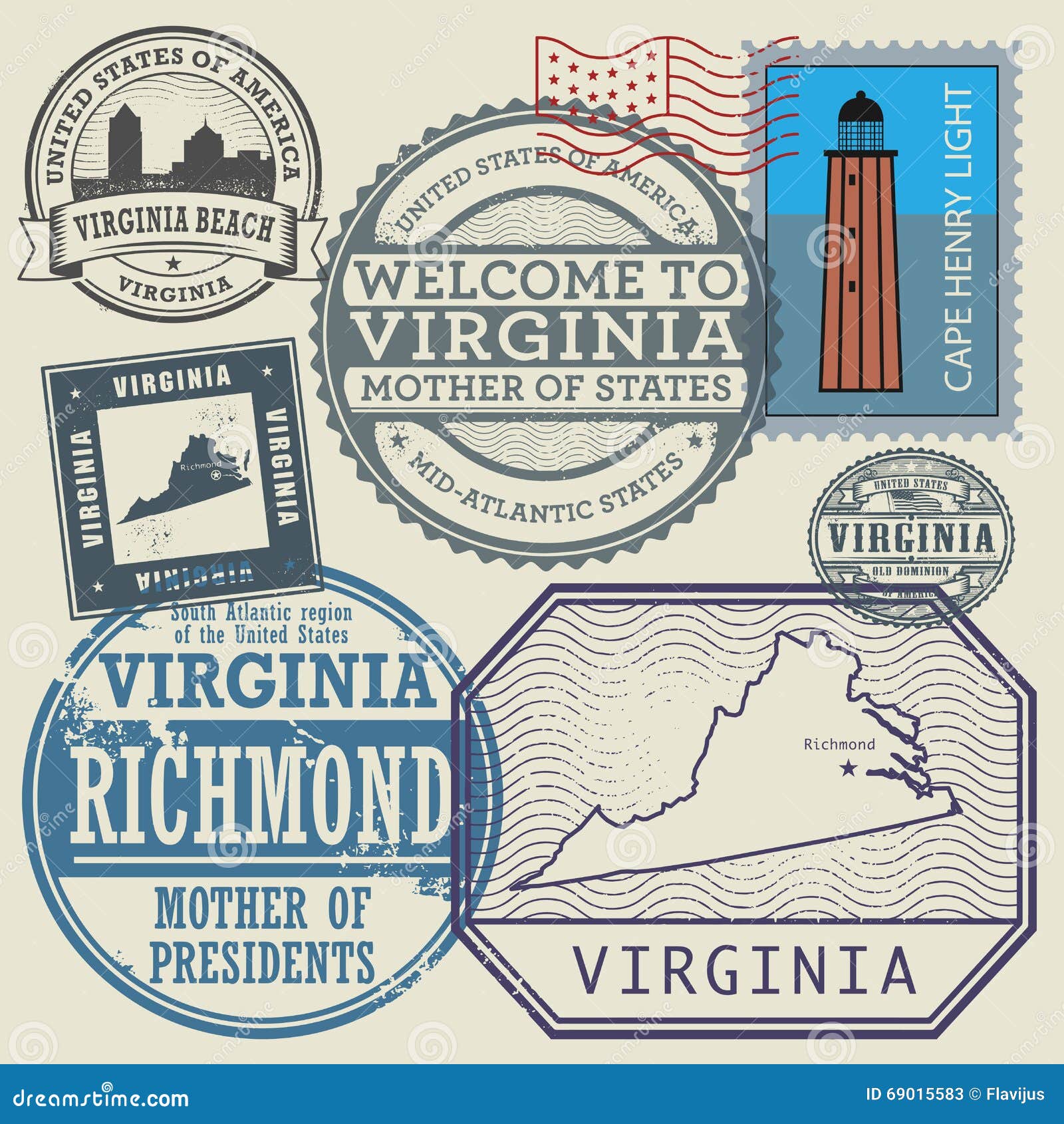 Stamp Set Virginia, United States Stock Vector - Illustration of ...