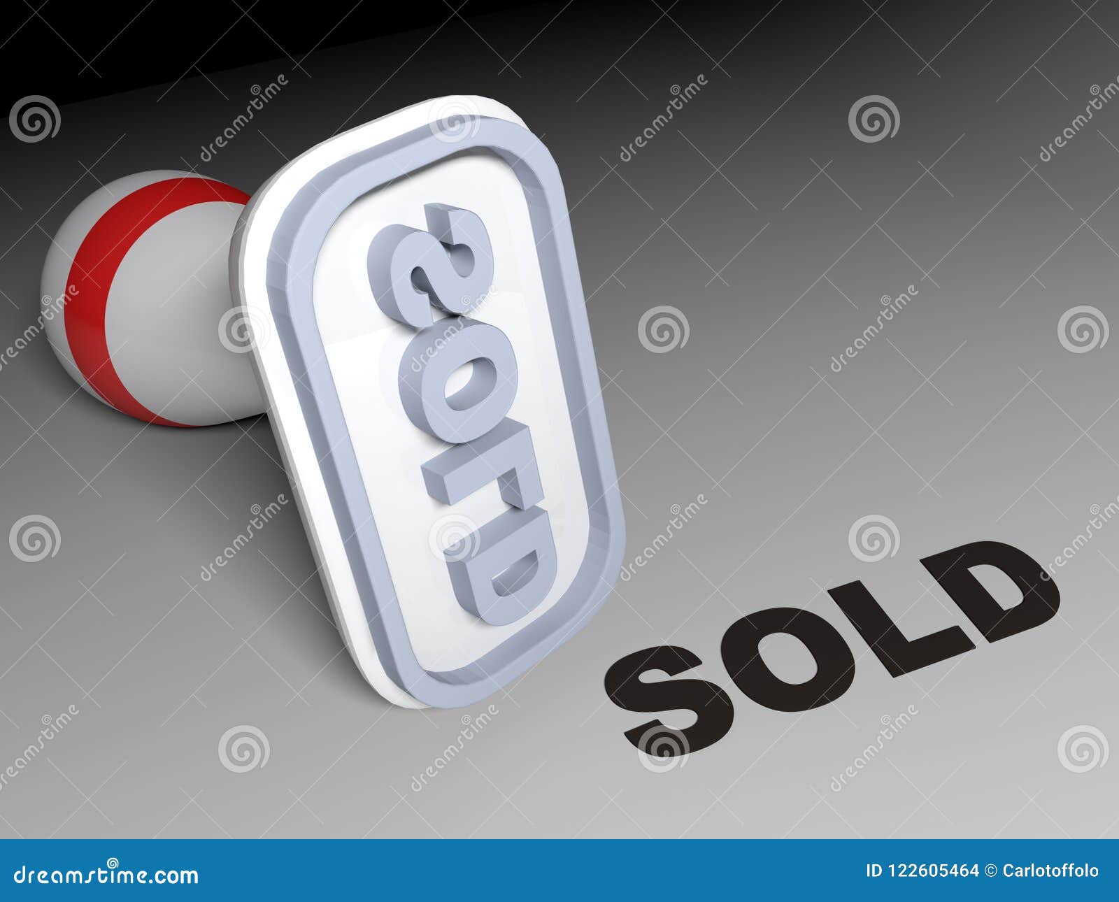Stamp SOLD - 3D rendering stock illustration. Illustration of white ...