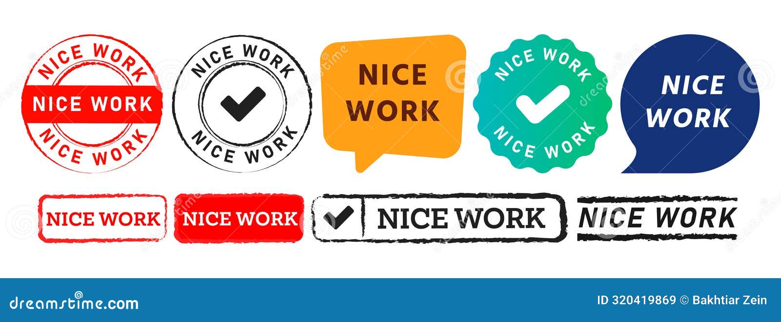 Stamp and Speech Bubble Nice Work Label Sticker for Quote Motivational ...