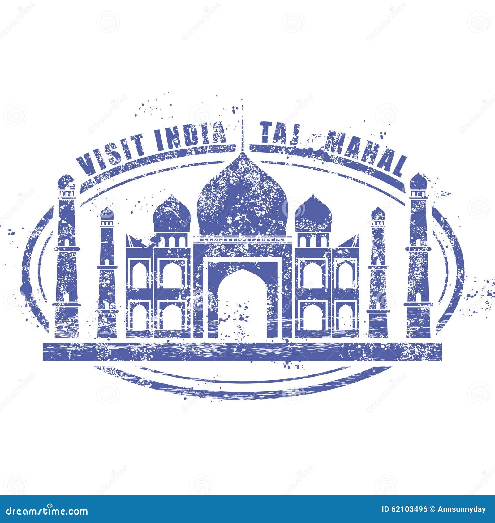 Stamp with Taj Mahal Palace, Visit India Stock Vector - Illustration of ...