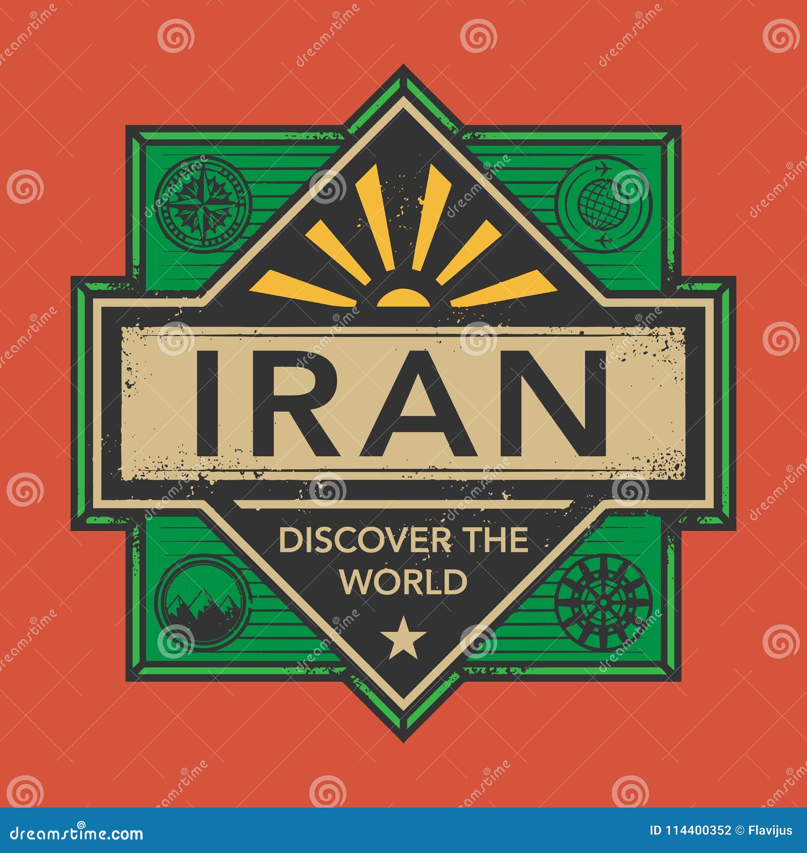Stamp or Vintage Emblem with Text Iran, Discover the World Stock Vector ...