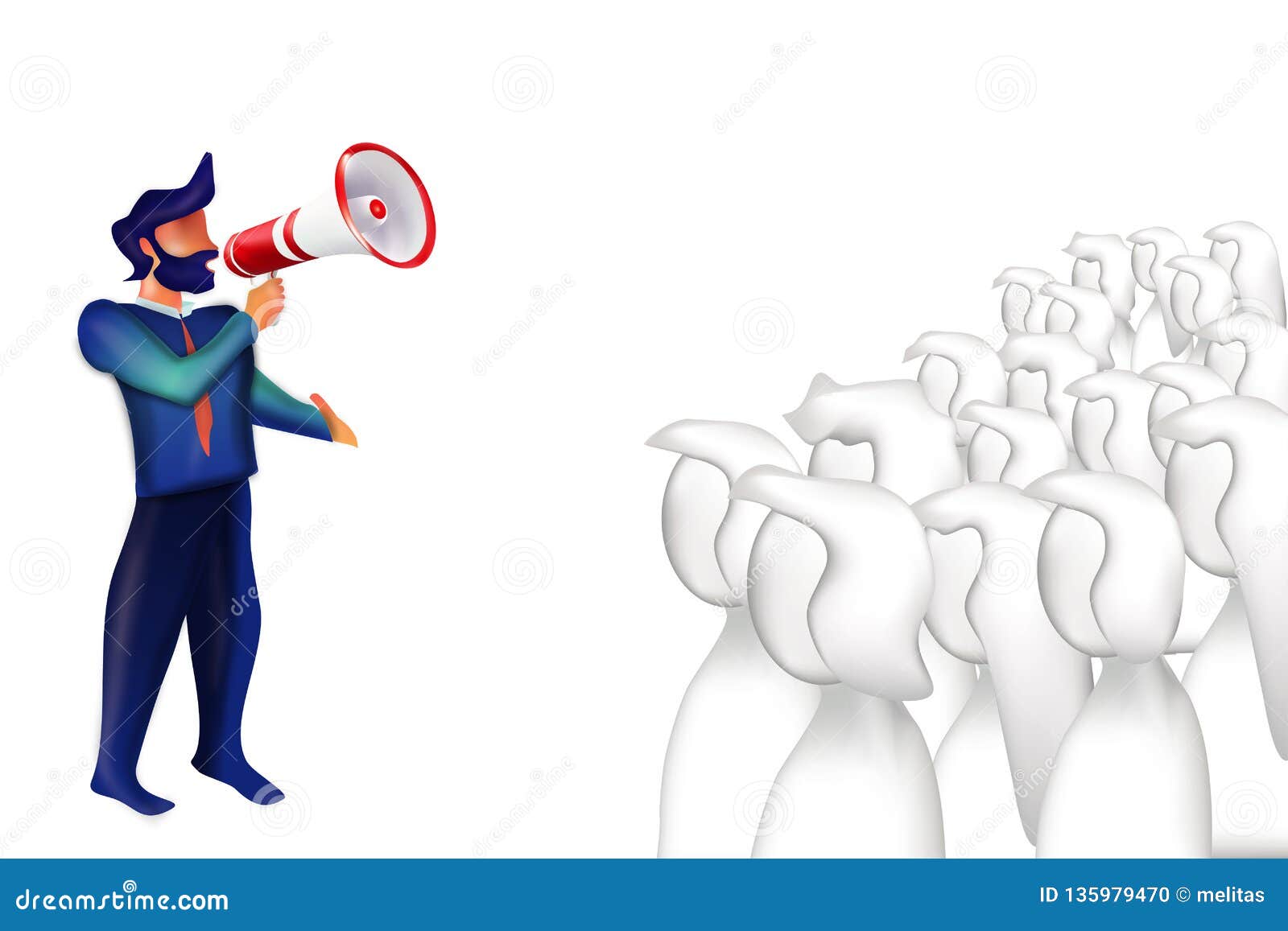 Man Talking To the Megaphone at the Crowd of People. Isolated 3d ...