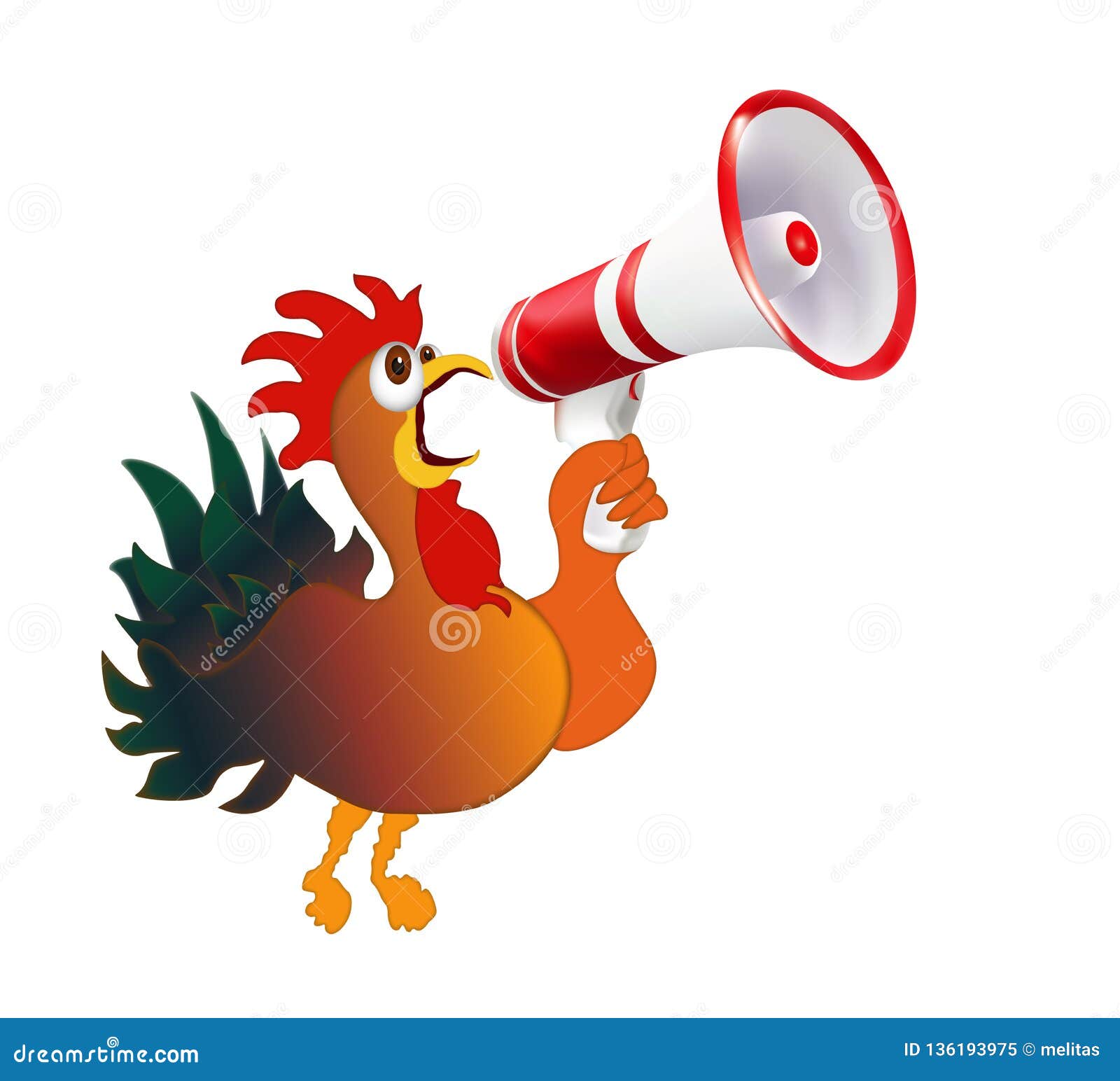 Colored Rooster Screaming in a Megaphone. Humorous Vector Isolated ...