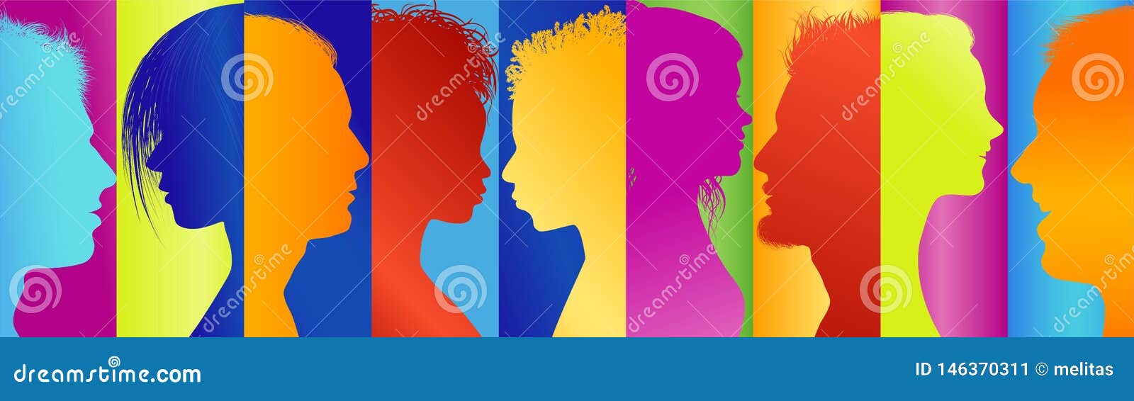 Community. Diversity Multicolored Silhouette Profile. Group of People ...