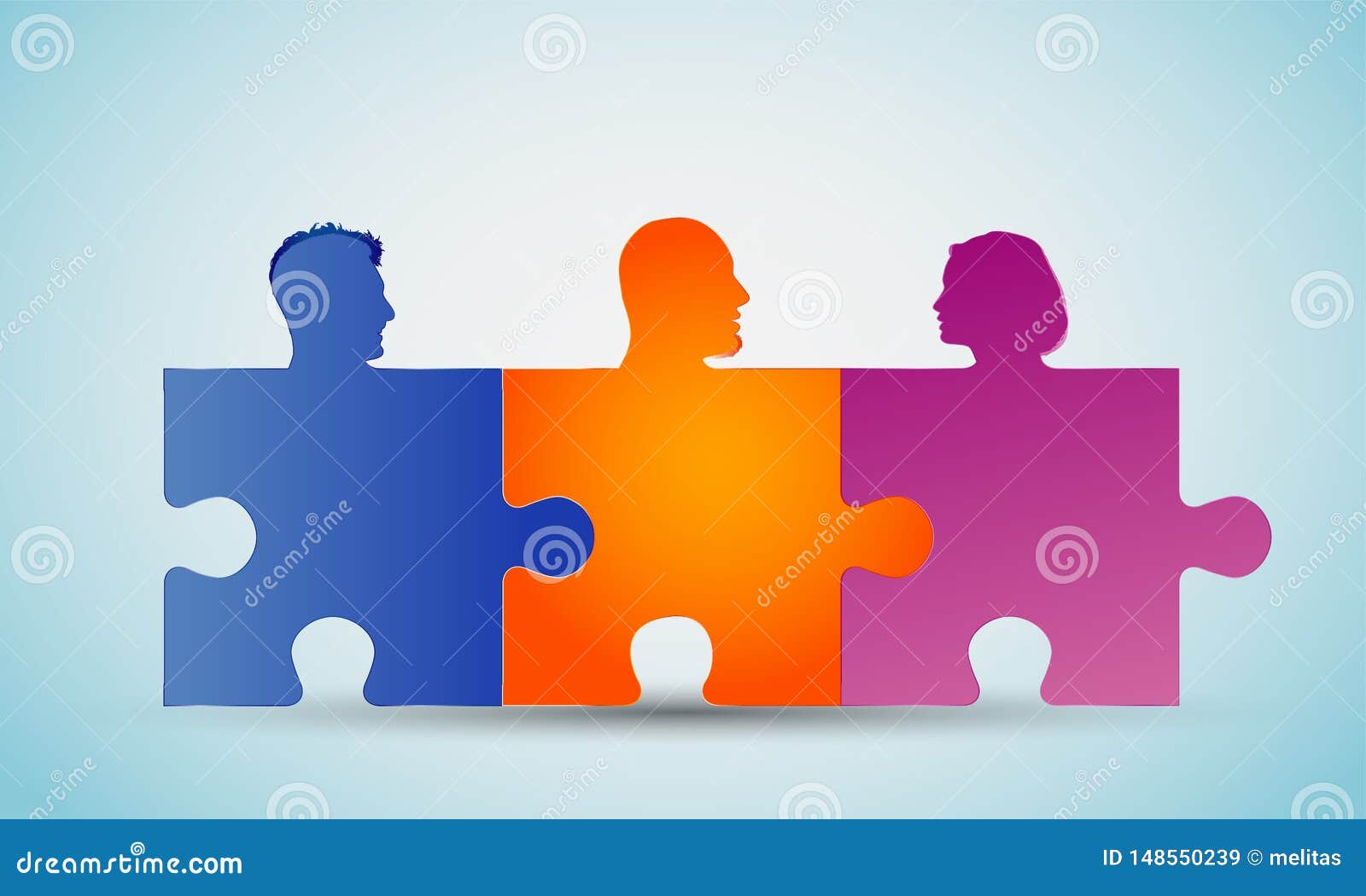 Group of Colorful Silhouette People Heads Forming Puzzle Pieces ...