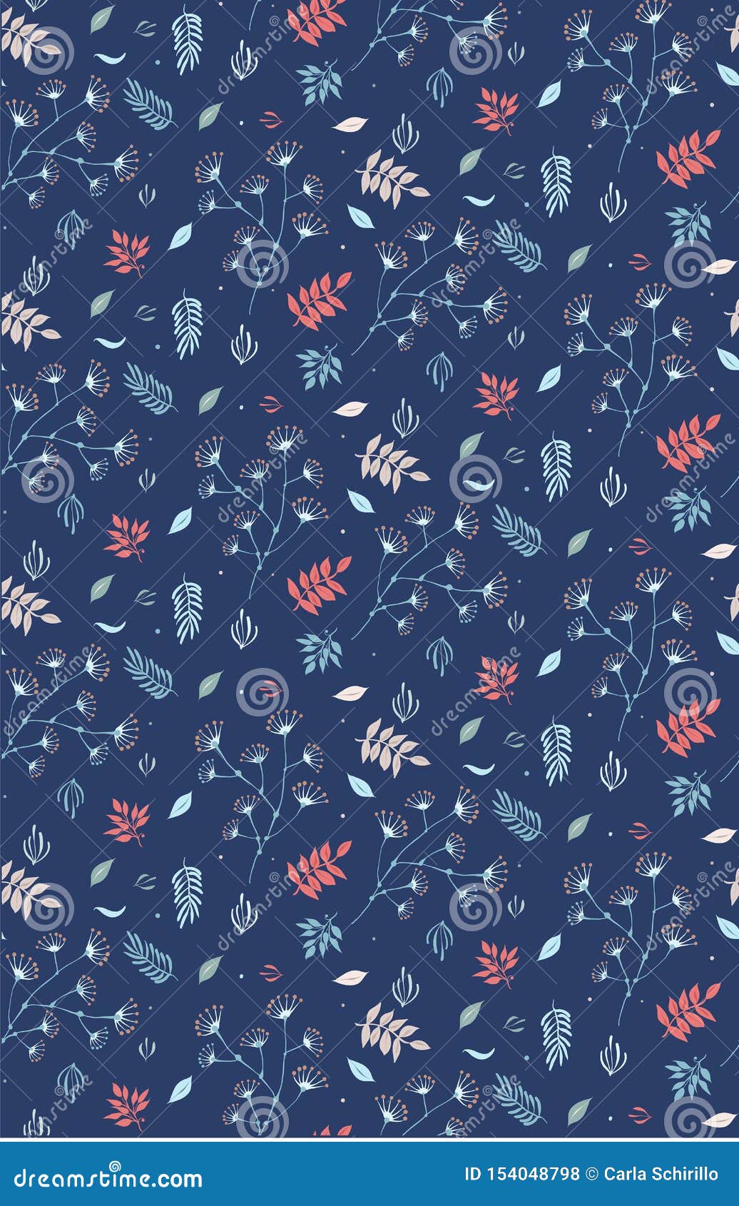 Simply and Fancy Floral Vector Seamless Pattern with Dark Blue ...