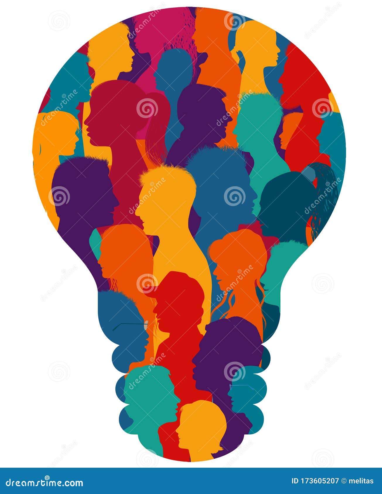 Multiethnic Group of Many People Forming a Light Bulb.Sharing Ideas ...