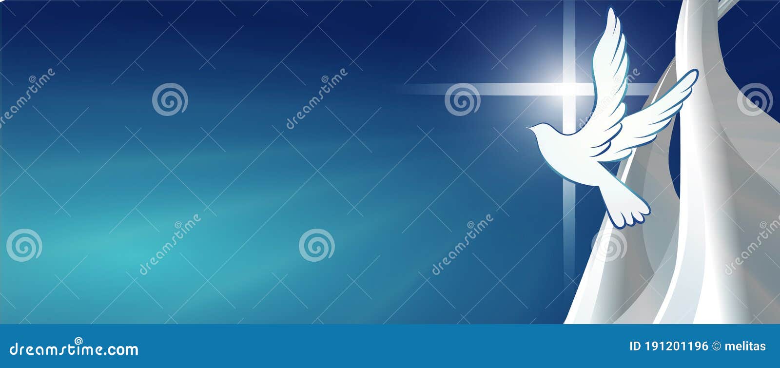 Dove Whit Christian Cross Symbol. Crucifix. Blue Background with Bright ...