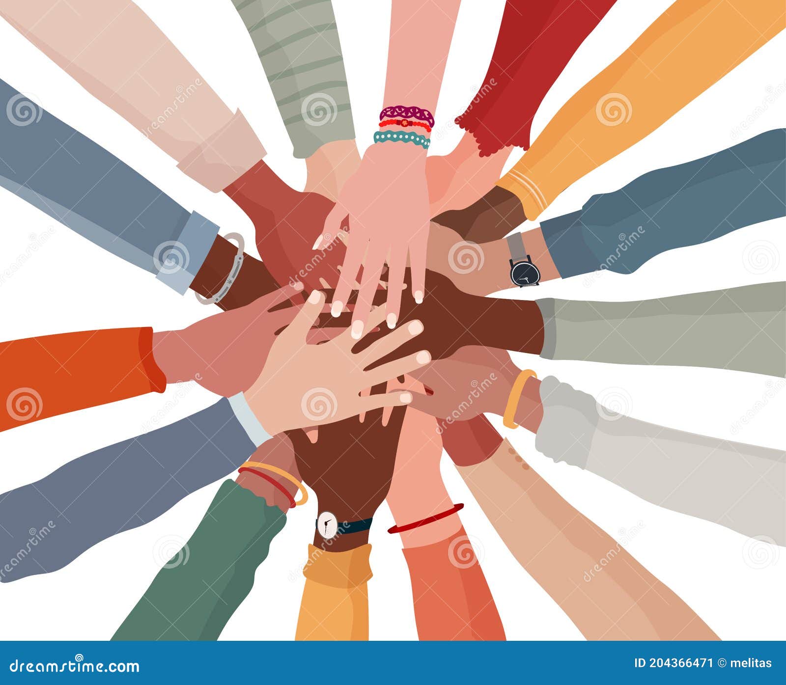 Group Hands on Top of Each Other of Diverse Multi-ethnic and Multicultural People.Diversity ...