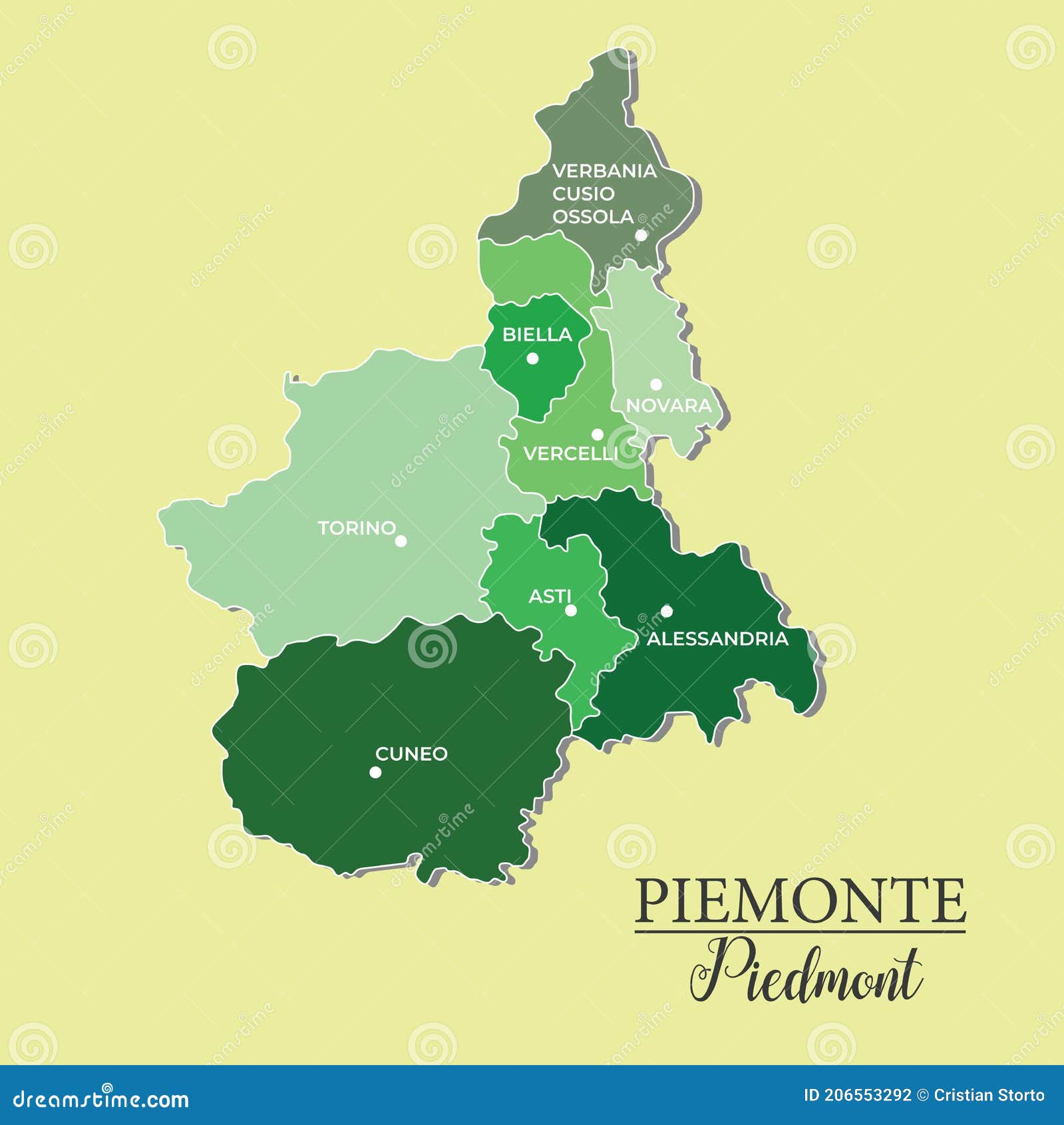 Piedmont Vector Map Divided into Provinces Stock Vector - Illustration ...