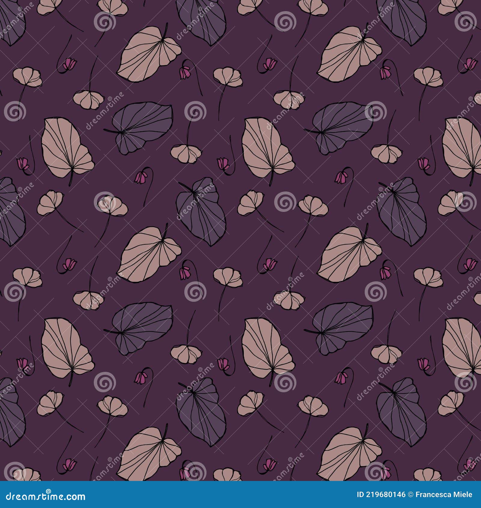Purple Leaves Repeating Pattern - Vector Illustration Seamless Nature ...