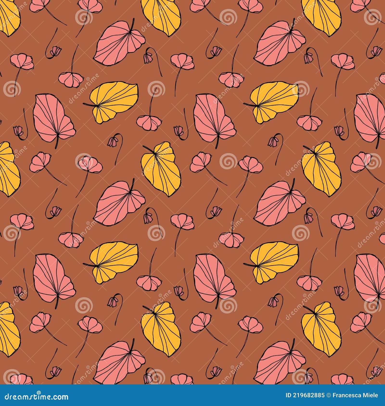 Autumn Pattern Repeat with Flying Fall Leaves Brown and Yellow ...