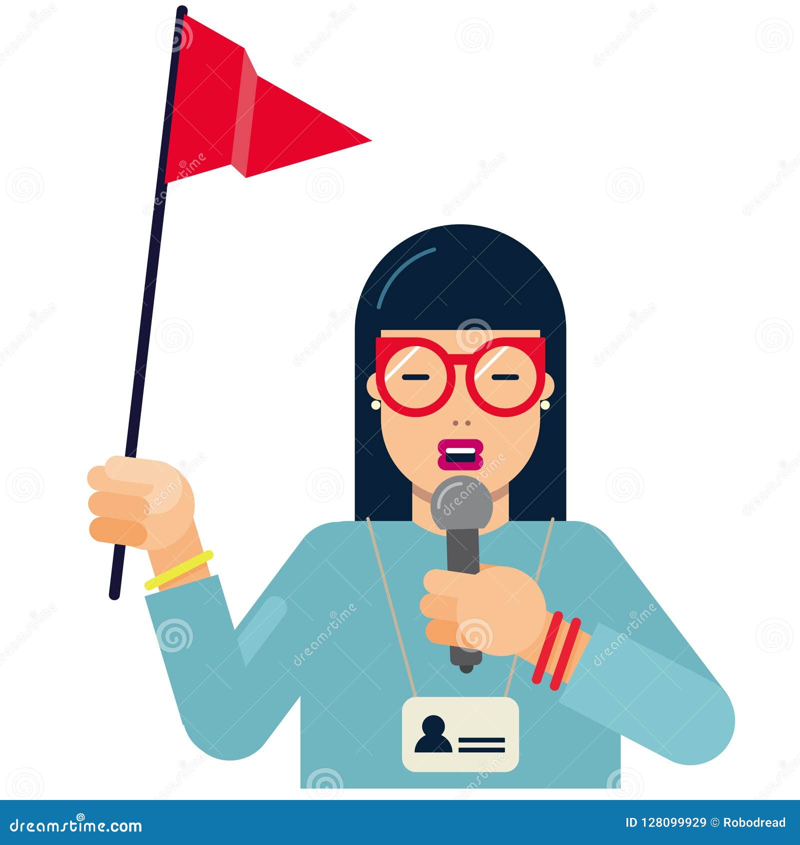 Tourist Guide Flat Icon with Red Flag Stock Vector - Illustration of ...