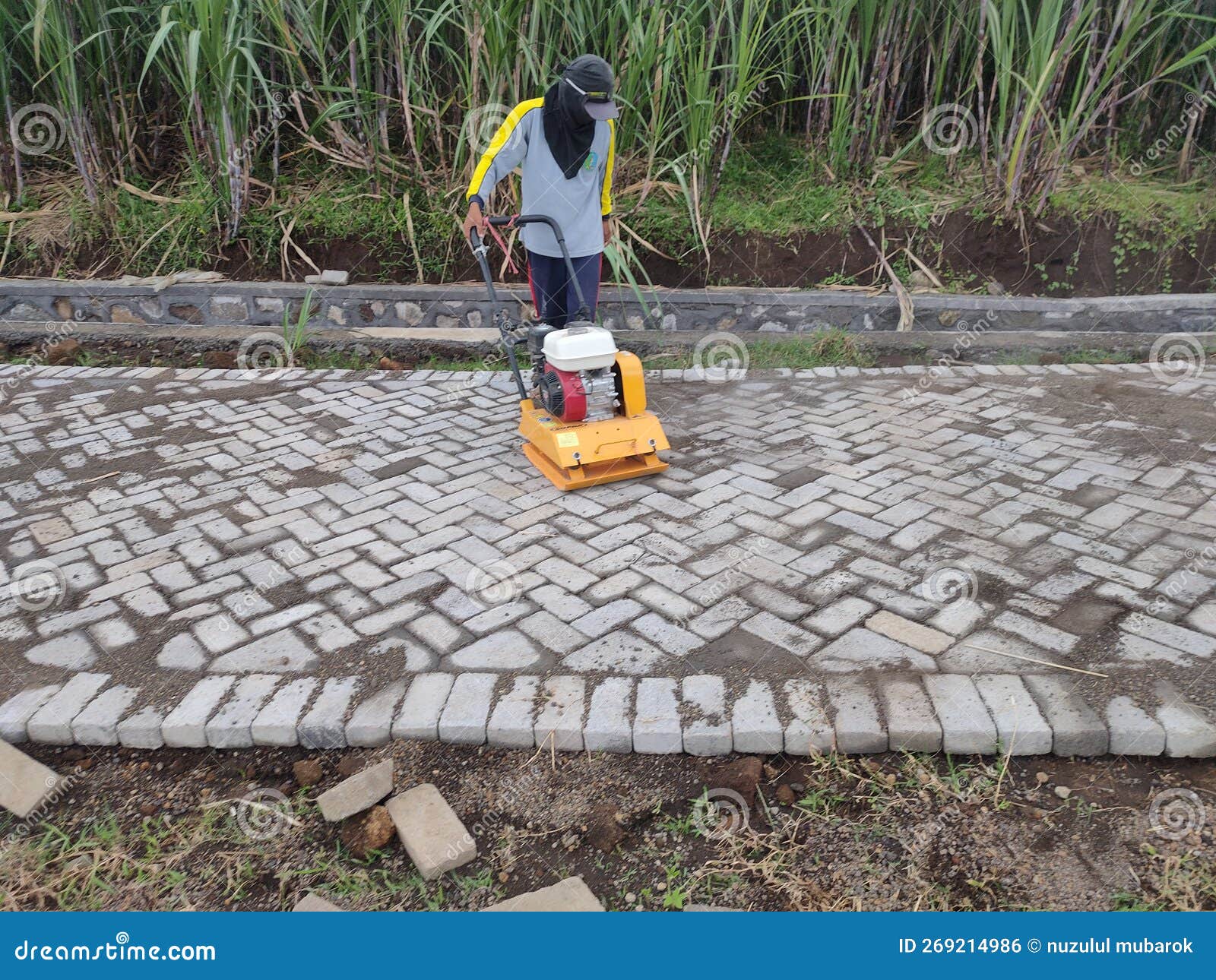 Stamper Machine Stone Road Paving Road Stock Photo - Image of sugar ...