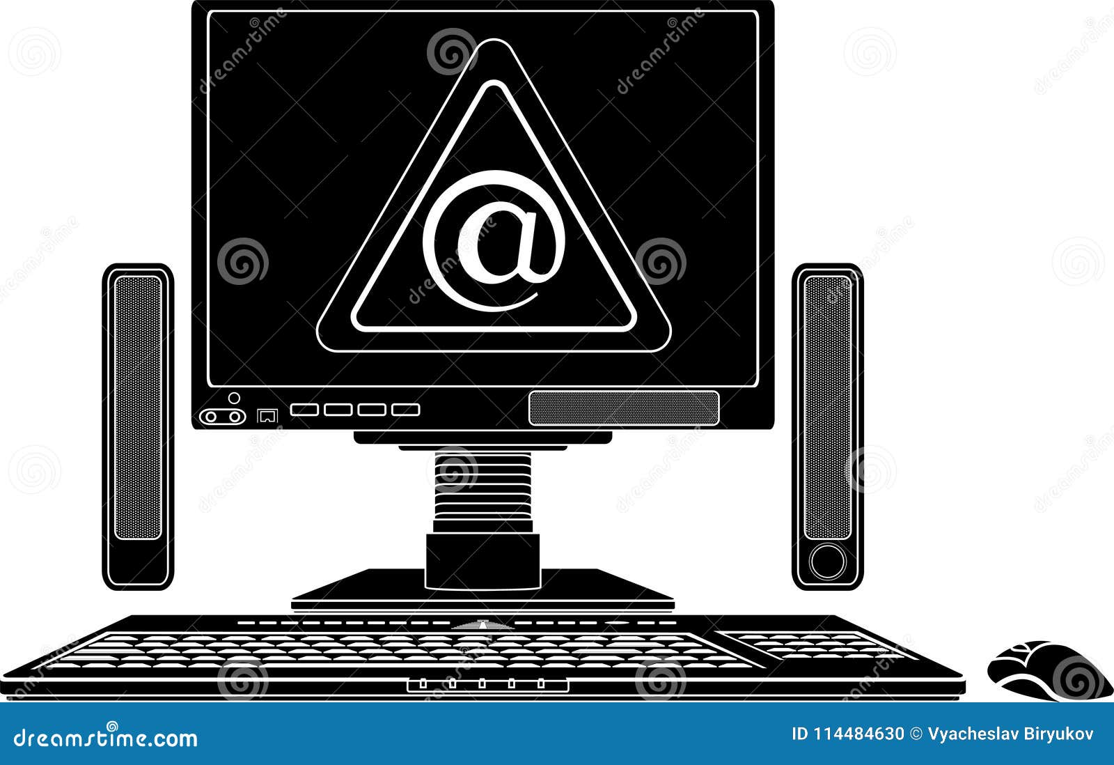 Stampino Del Computer Con Il Segno Virtuale Del Pericolo Illustrazione ...