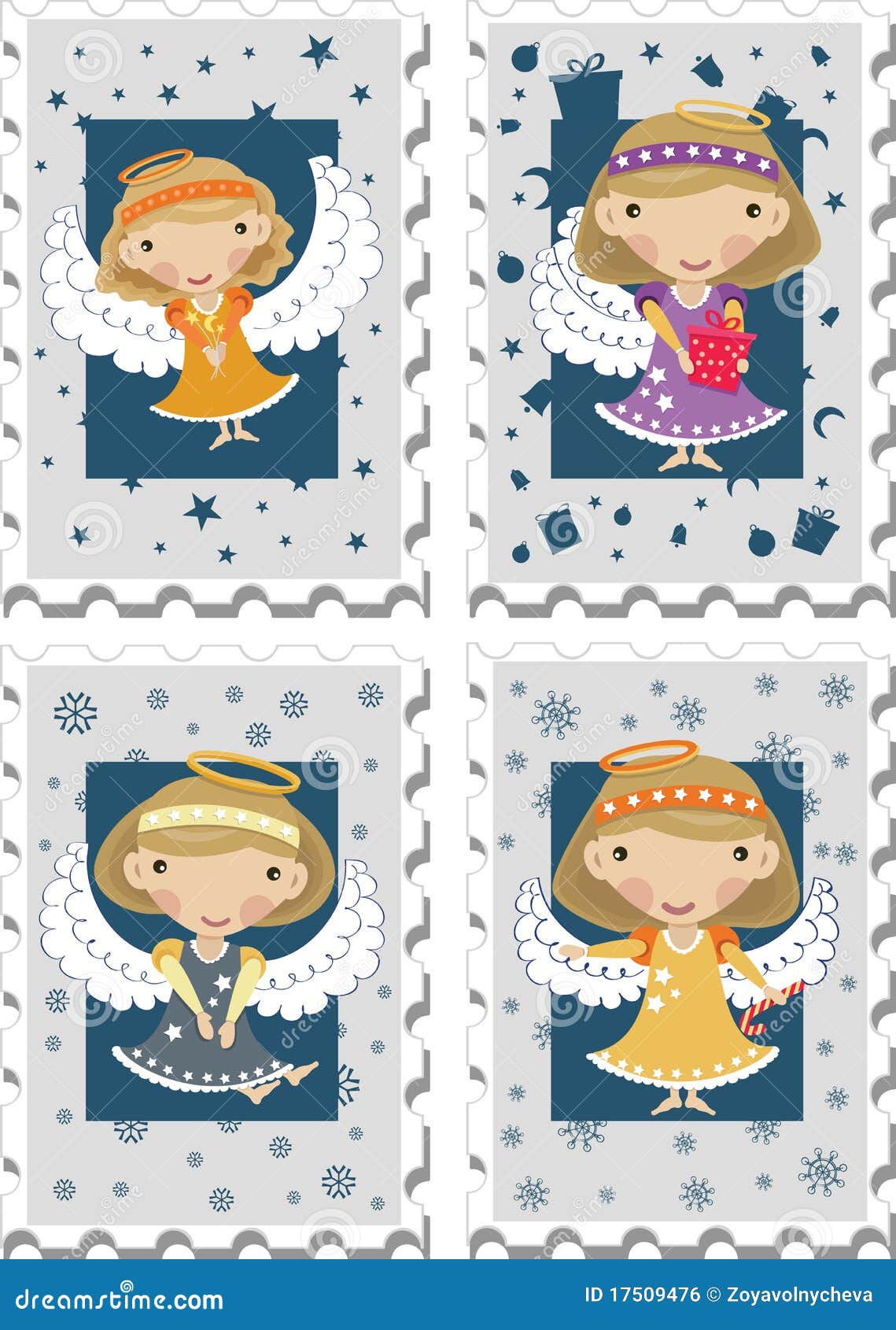 Stamps with Angels stock vector. Illustration of bell - 17509476