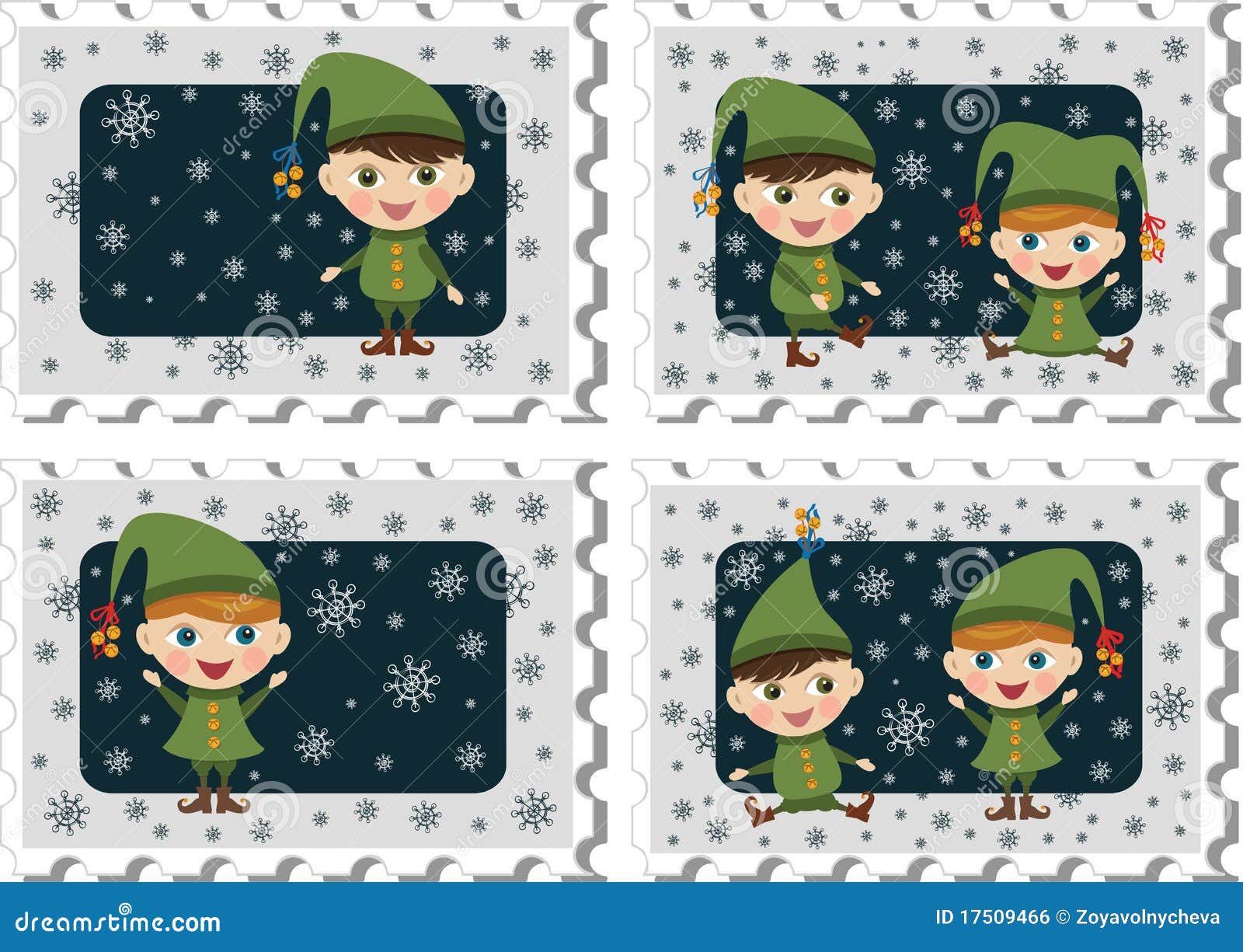 Stamps with elves stock vector. Illustration of winter - 17509466