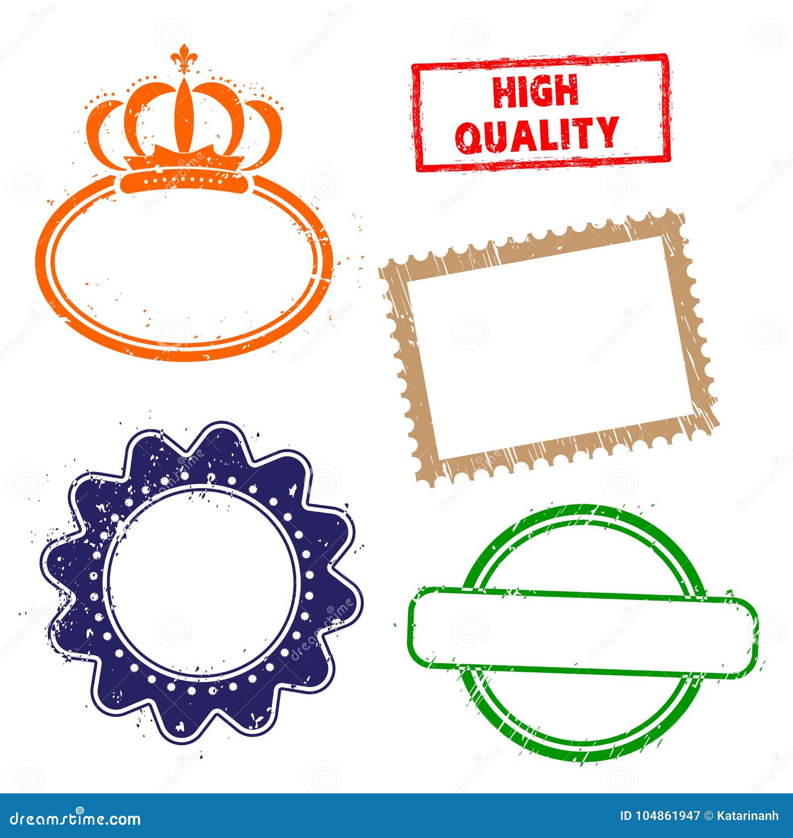 Stamps Frames on White Background. Five Stamps Frames with Dry Rough ...
