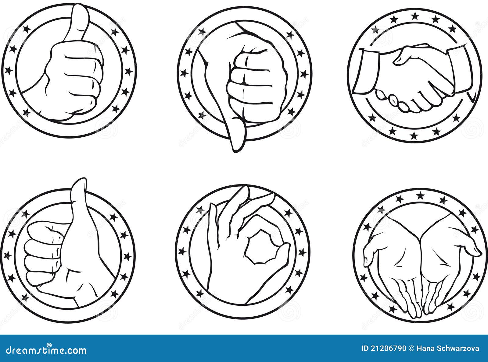 Stamps with hand gesture stock vector. Illustration of handshake - 21206790