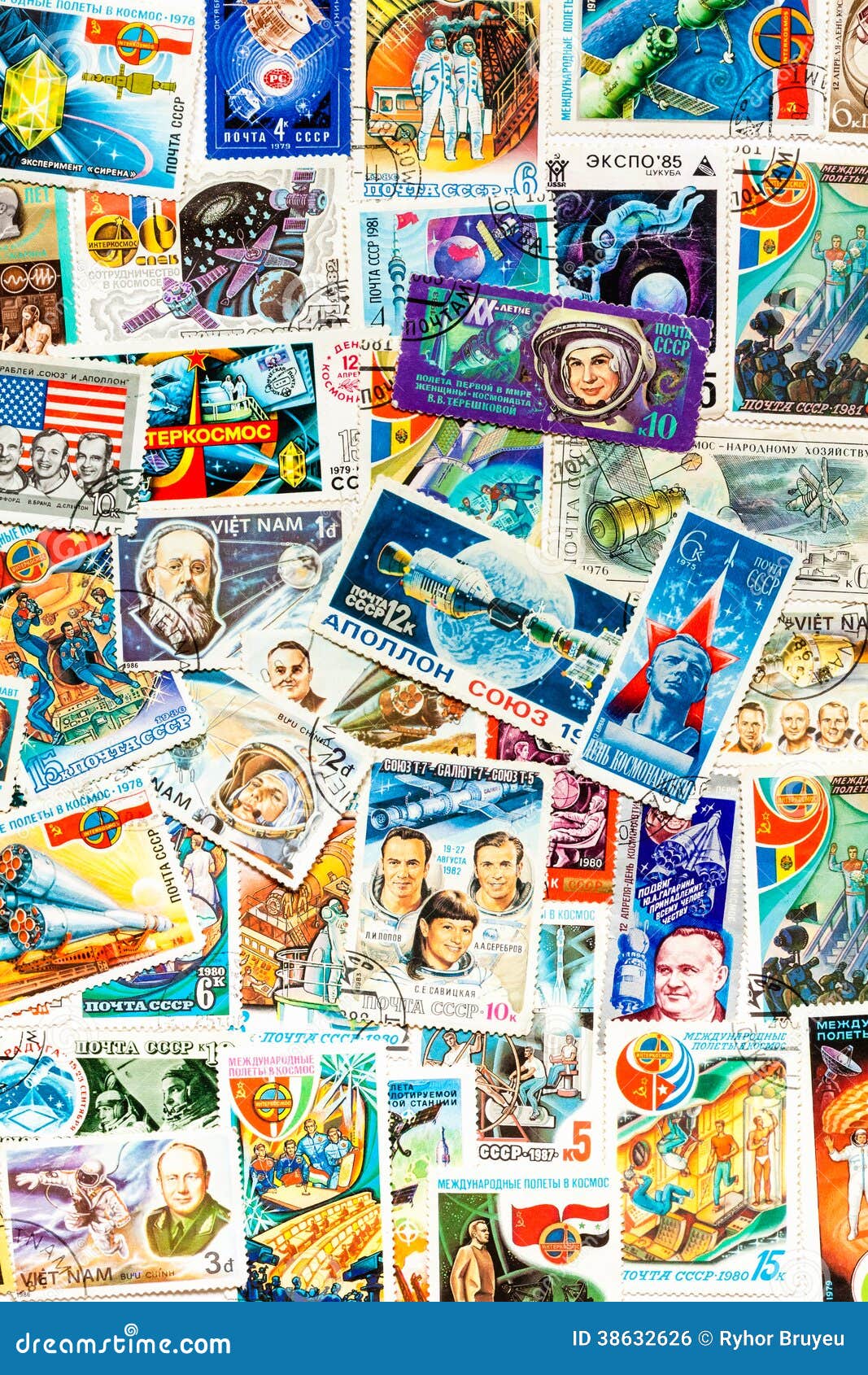 Set Of Cosmic Postage Stamps. Background. Editorial Image ...