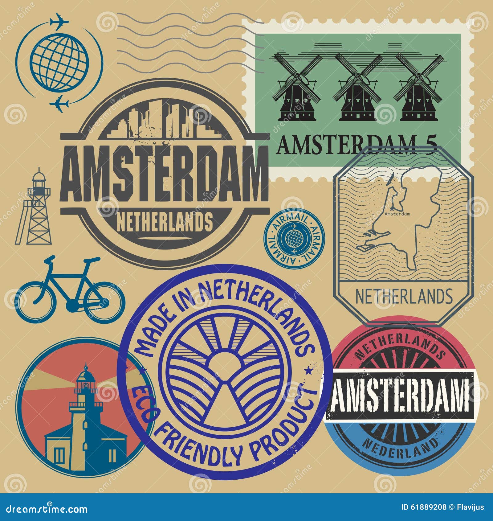 Stamps Set with Words Netherlands, Amsterdam Stock Vector ...