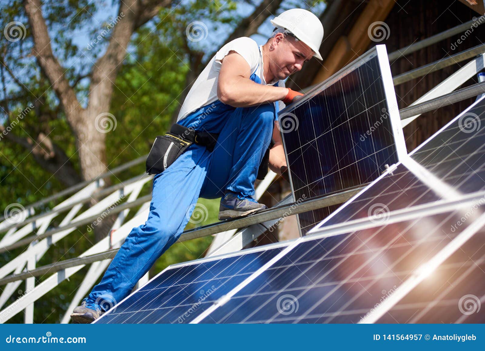 Stand-alone Exterior Solar Panel System Installation, Renewable Green ...