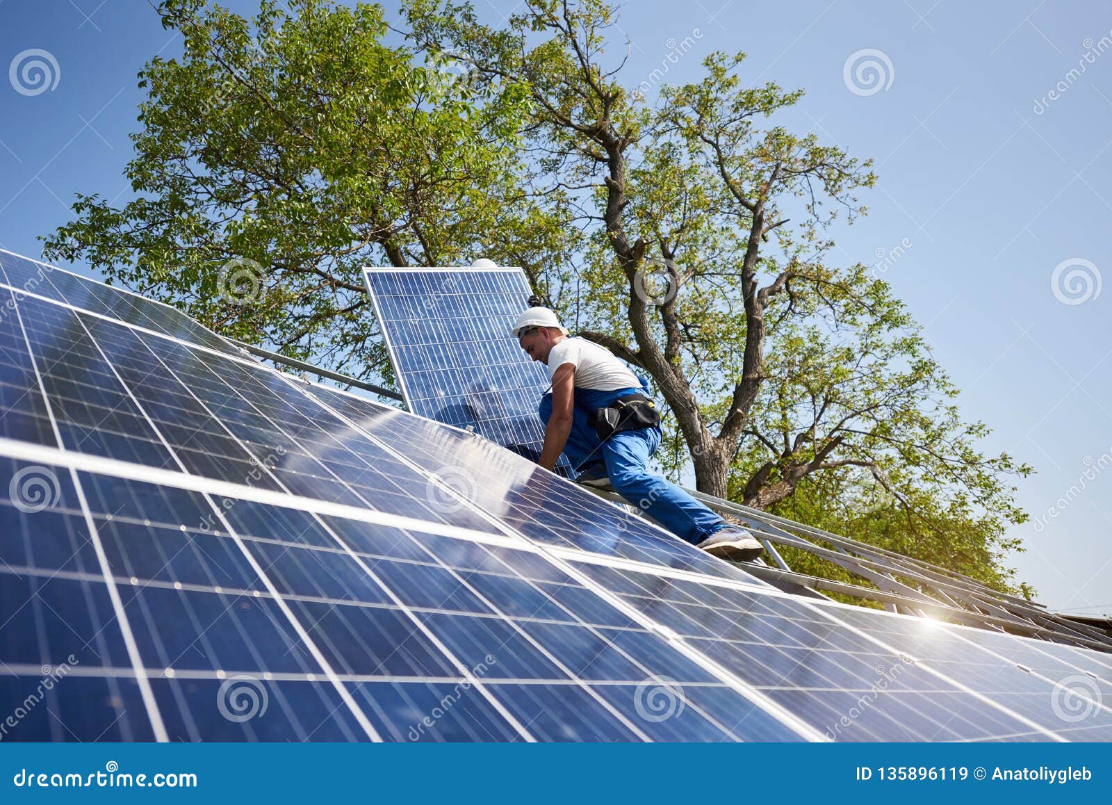 Stand-alone Exterior Solar Panel System Installation, Renewable Green ...