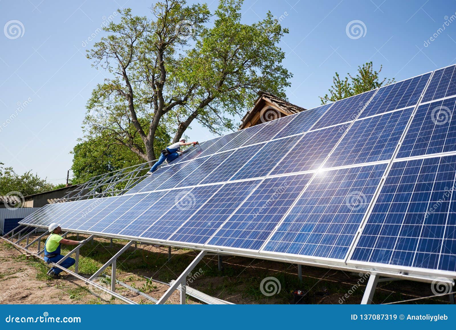 Stand-alone Exterior Solar Panel System Installation, Renewable Green ...