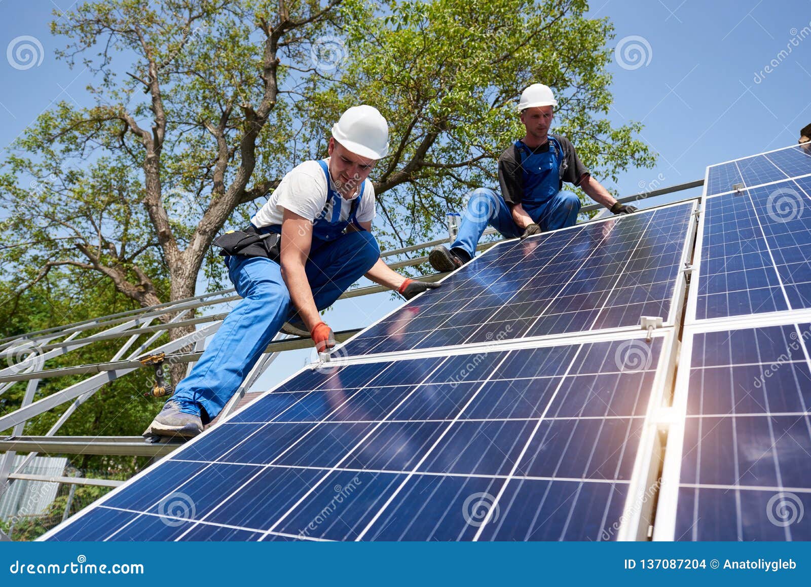 Stand-alone Exterior Solar Panel System Installation, Renewable Green ...