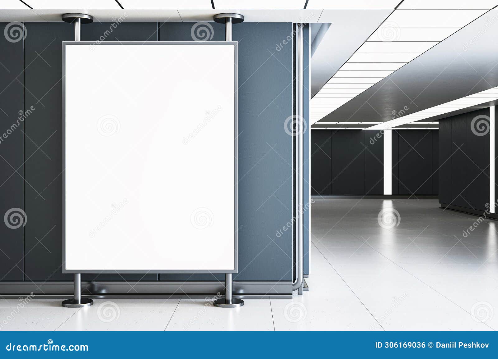 Stand Alone White Digital Advertising Screen in a Contemporary Shopping ...