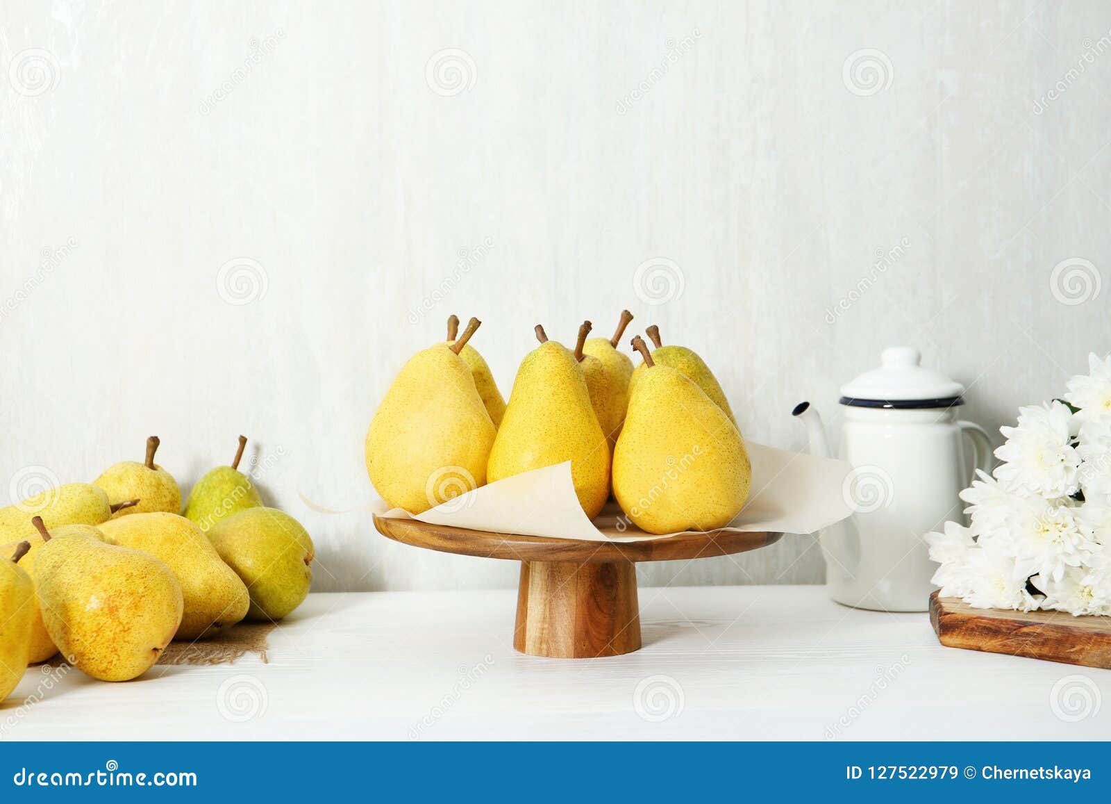 Stand with Fresh Ripe Pears on Table Stock Image - Image of farming ...
