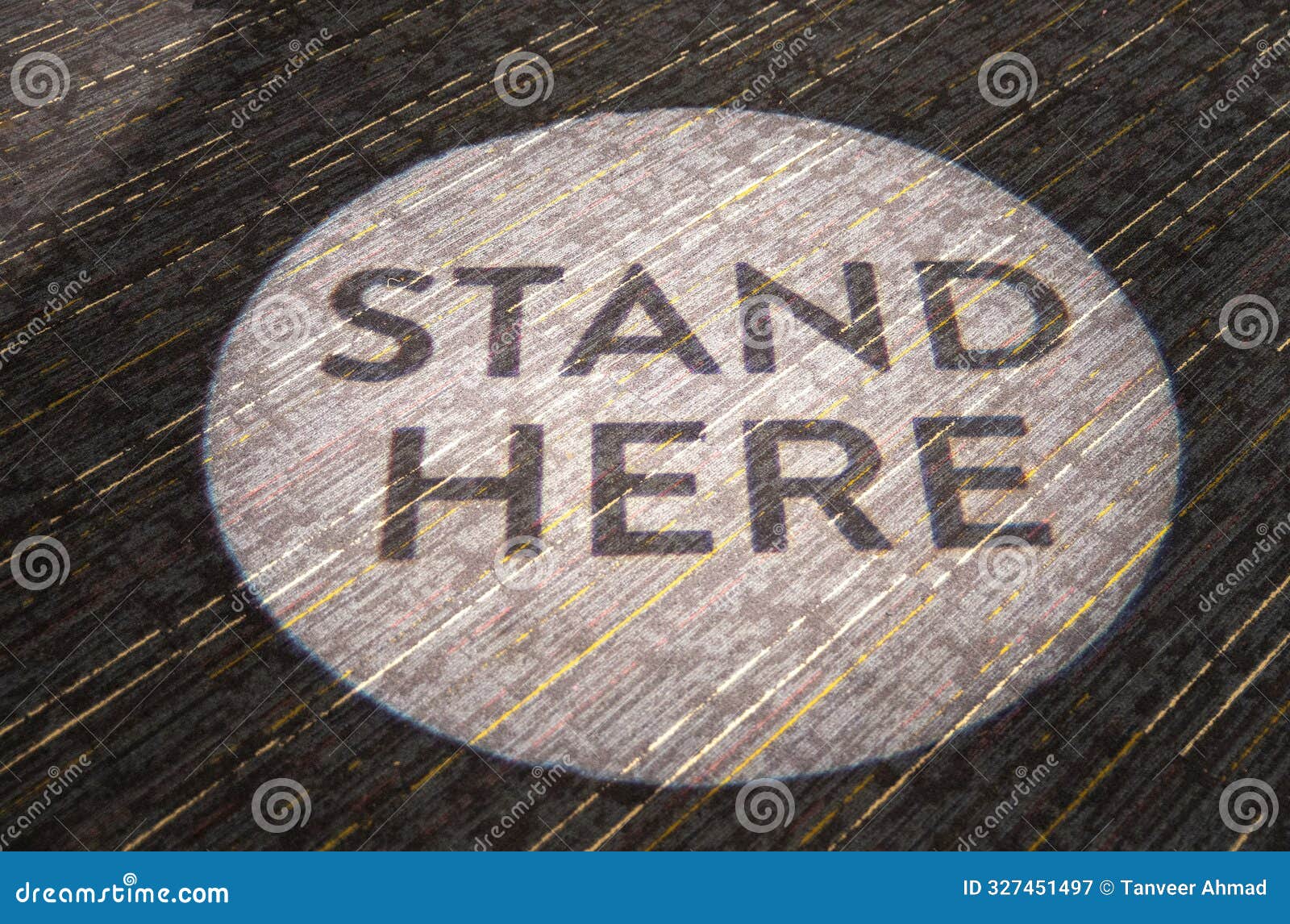 Stand Here Circle on Carpet - Direction Sign Stock Image - Image of ...