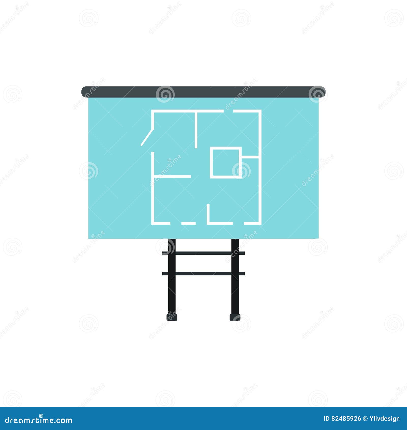 Stand with House Project Icon, Flat Style Stock Vector - Illustration ...