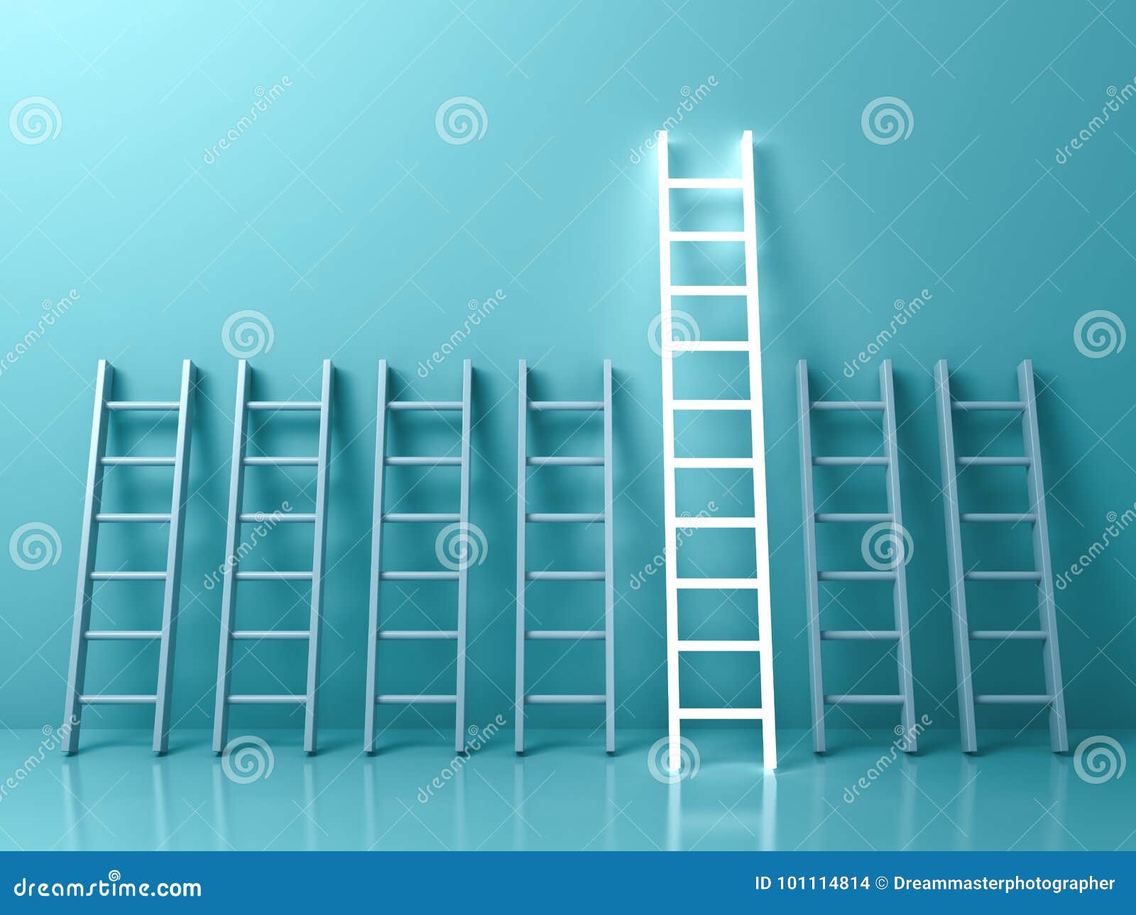 The Longest Light Ladder Glowing Among Other Short Ladders On Light ...