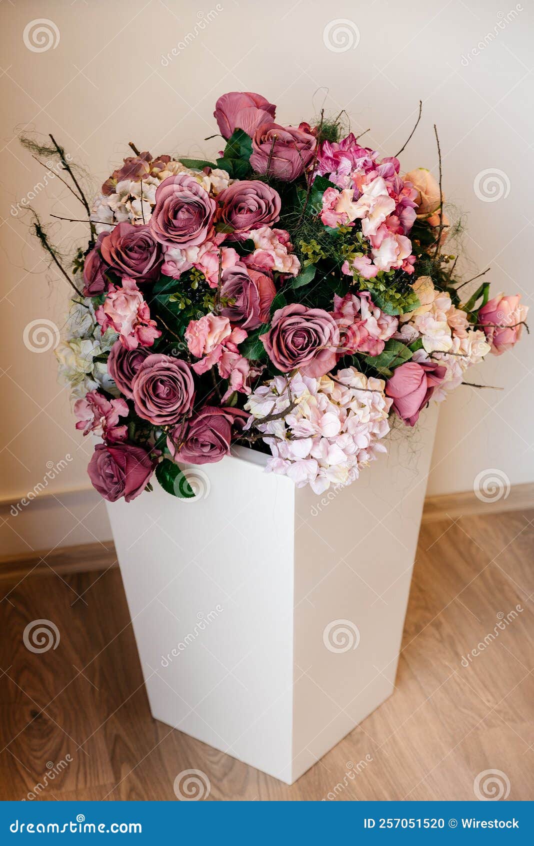 Stand with Pink Roses Decorating a Room Stock Photo - Image of interior ...