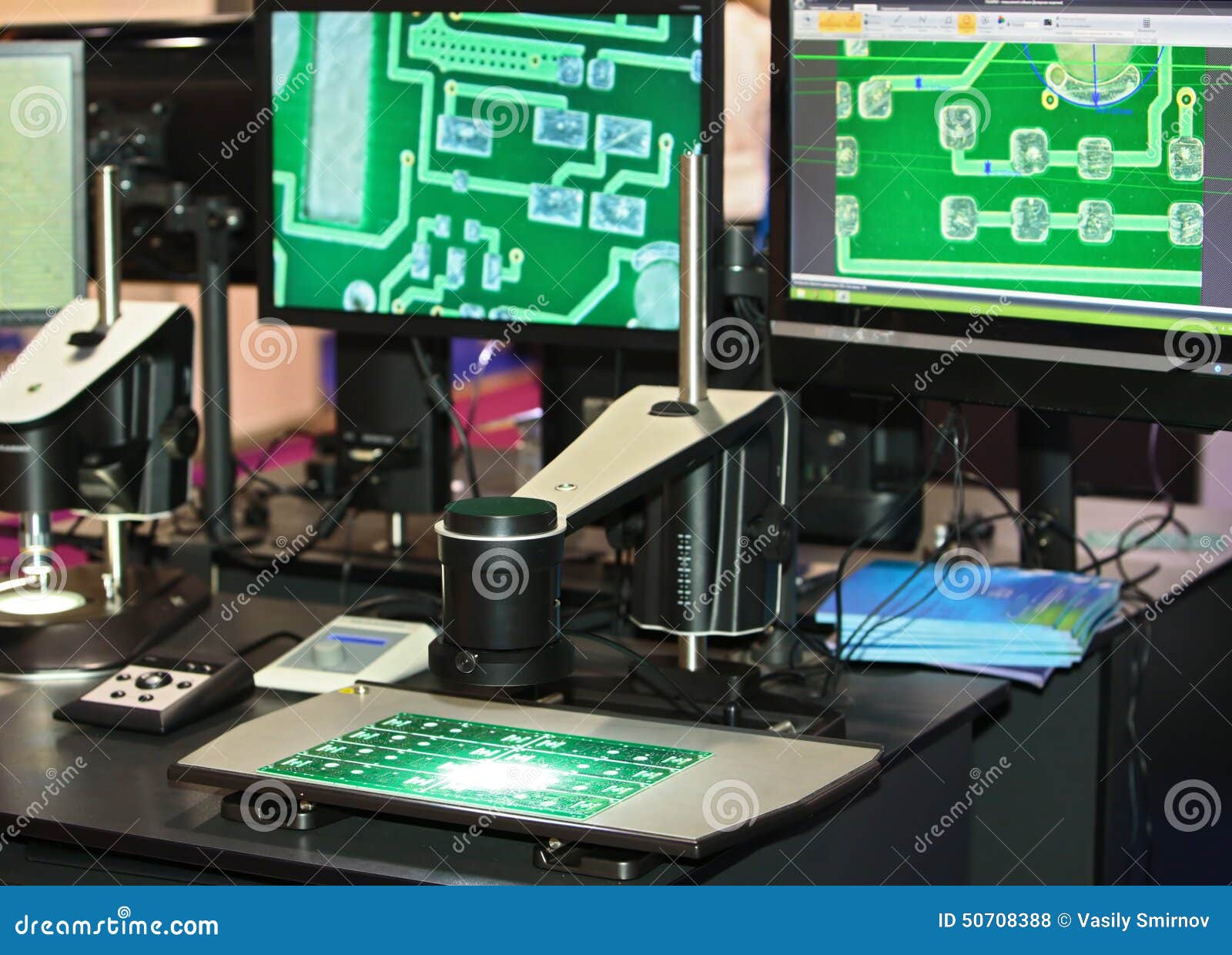Stand quality control PCB stock photo. Image of magnification - 50708388