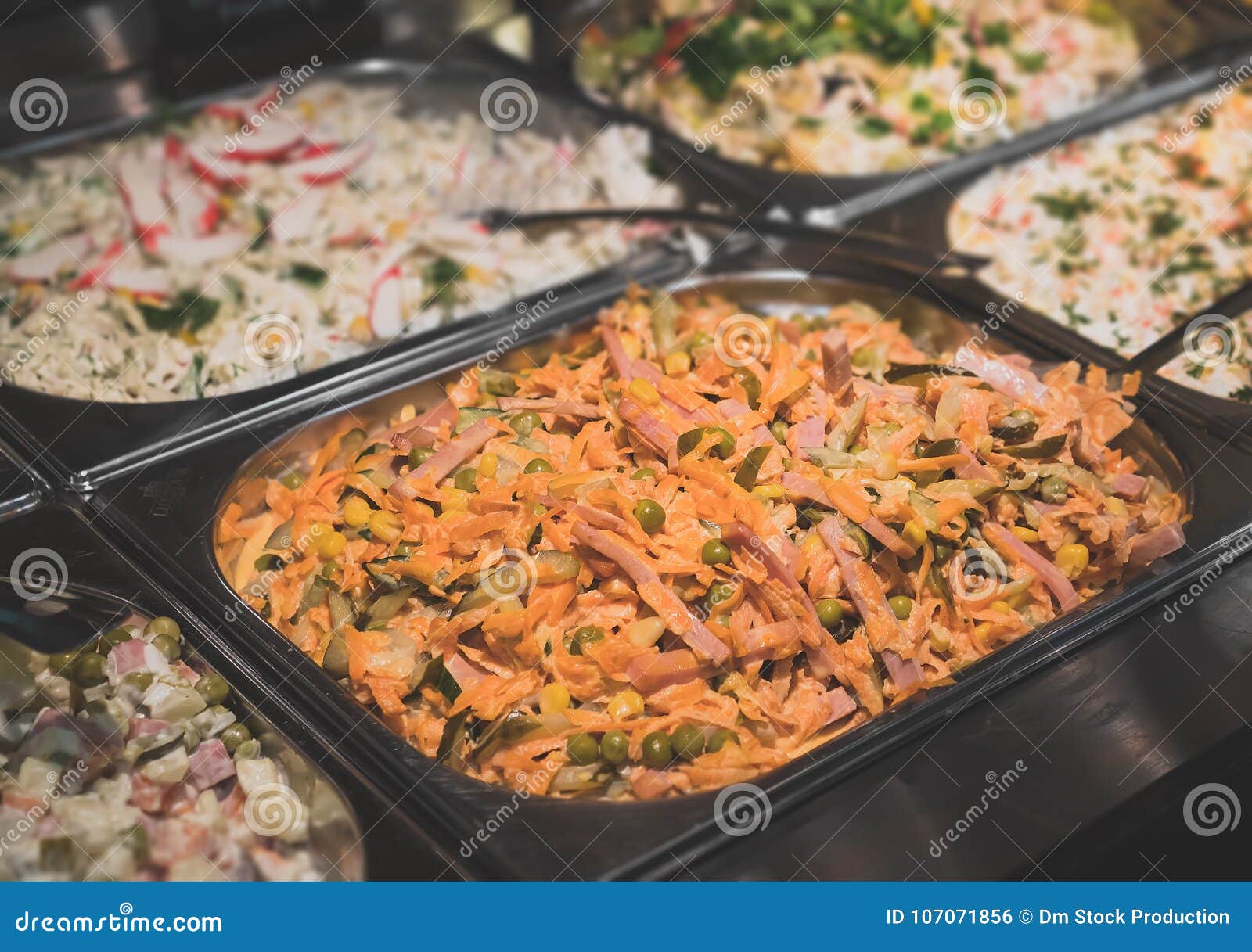 Stand with salads. stock photo. Image of nutrition, assortment - 107071856