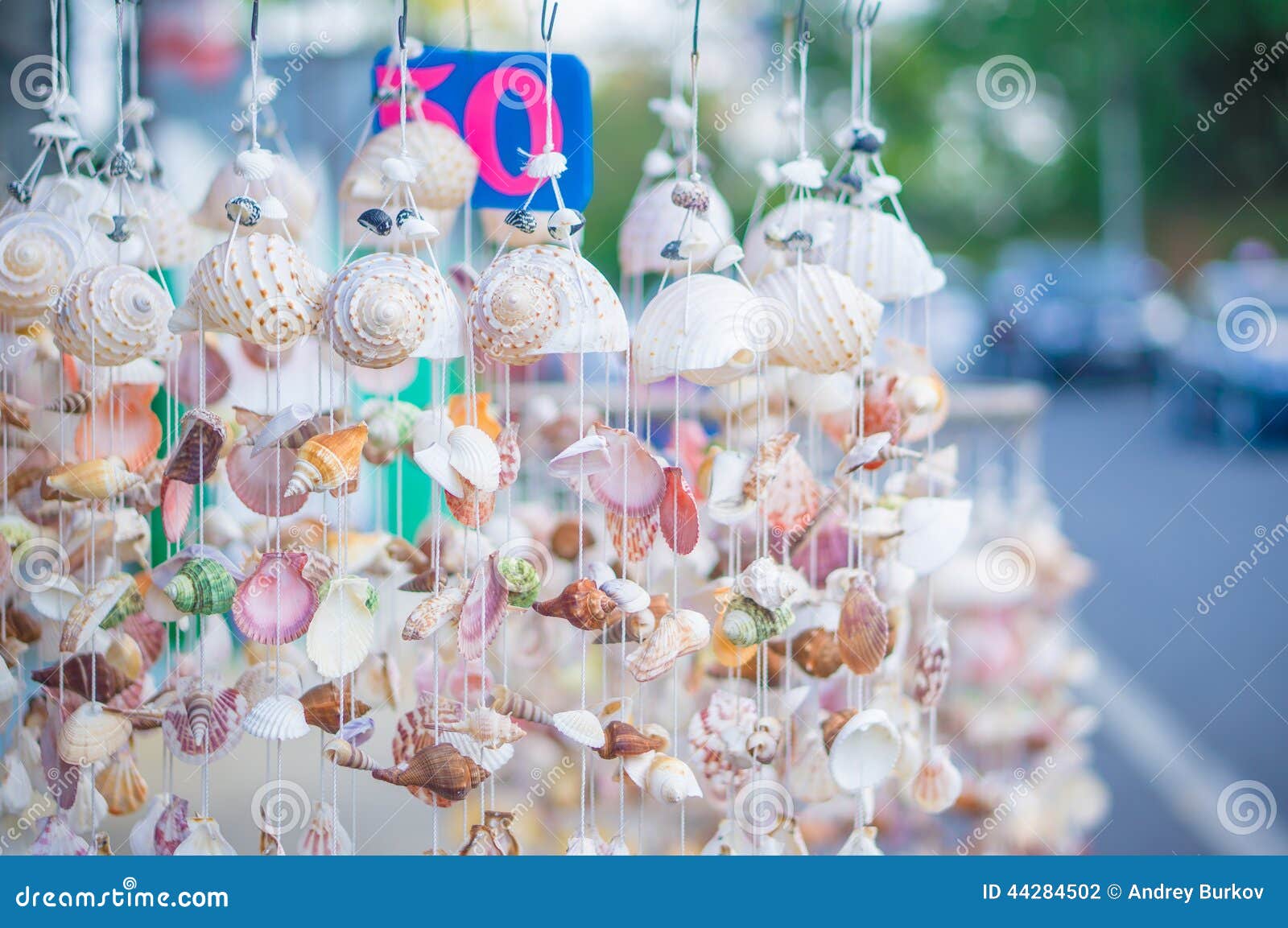 Stand with Sea Shells on Thin Strings Souvenirs at Small Road Sh Stock ...