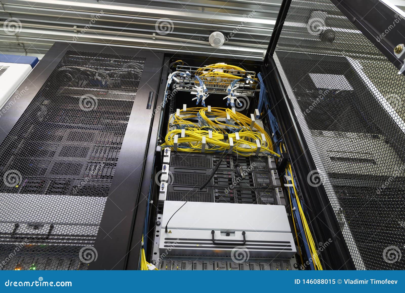 Stand with Server Hardware Interior with Twisting Wires and Cables ...