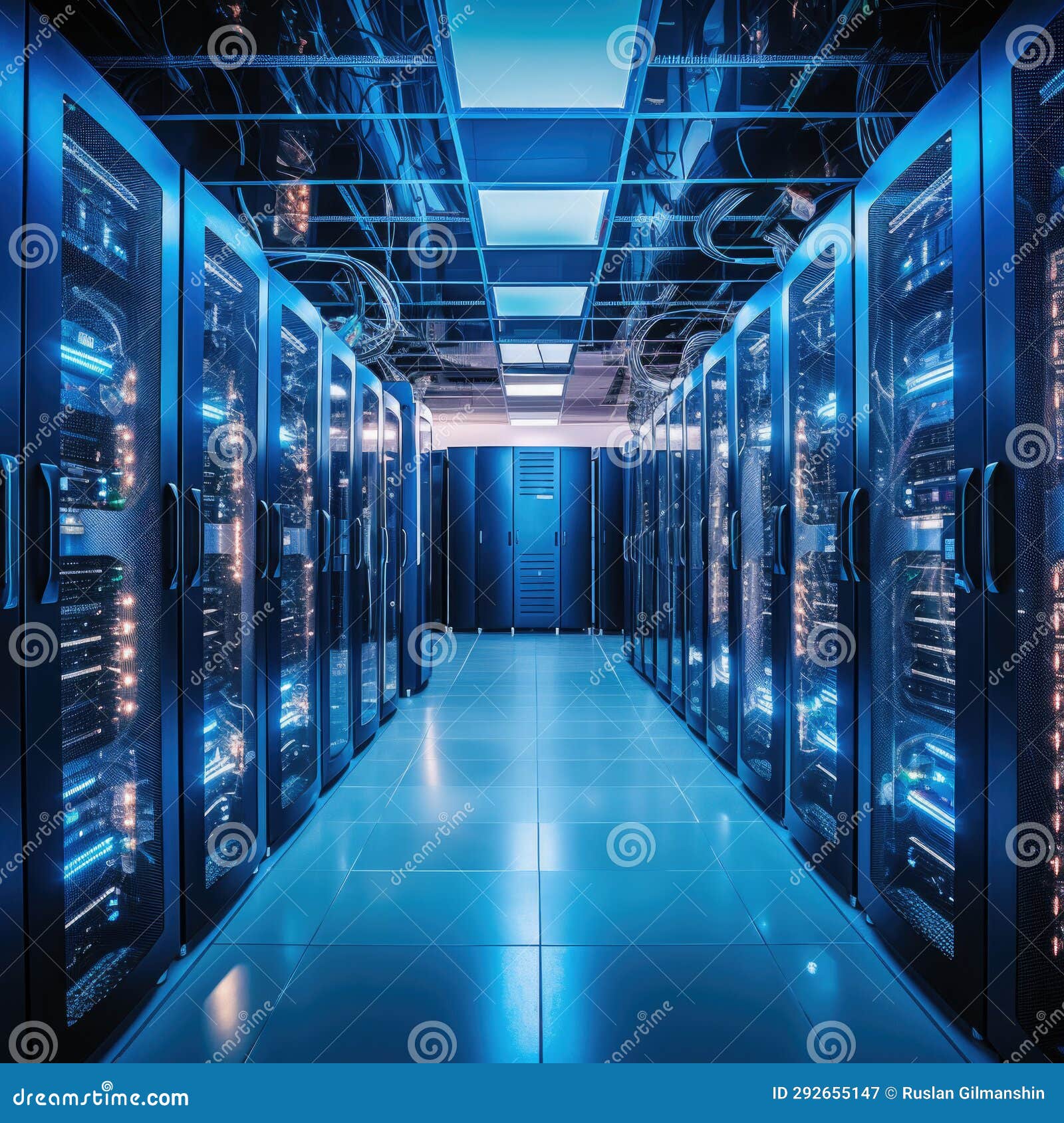 Stand with Server Hardware and Lighting in the Server Room Motion Blur ...