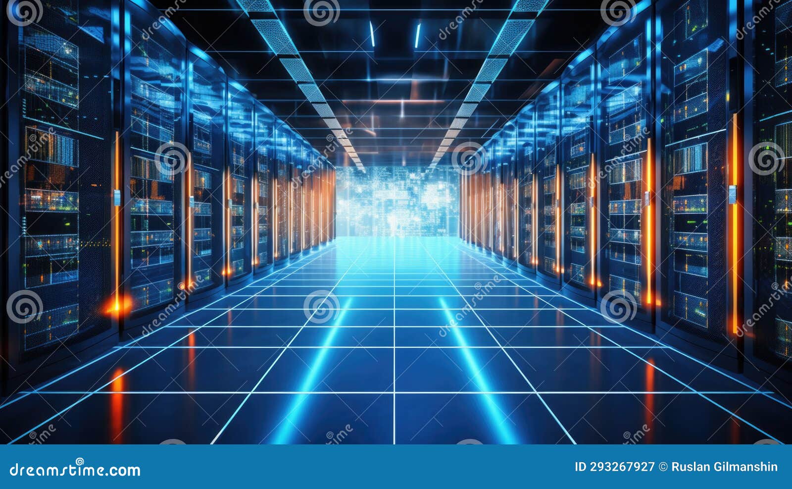 Stand with Server Hardware and Lighting in the Server Room Motion Blur ...