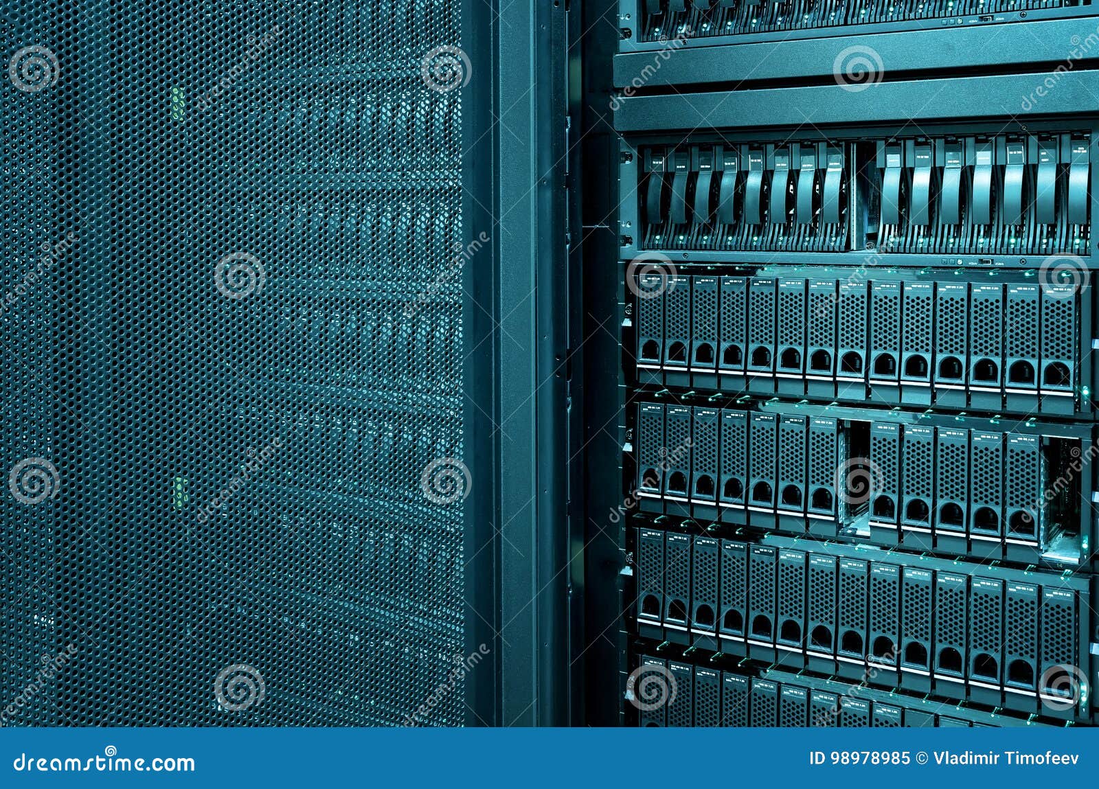 Stand with Server Hardware and Lighting in Modern Data Center Motion ...