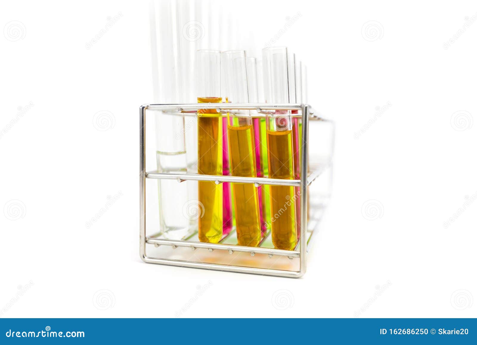 Stand with Test Tubes Isolated on White. Several Chemical Solution in ...