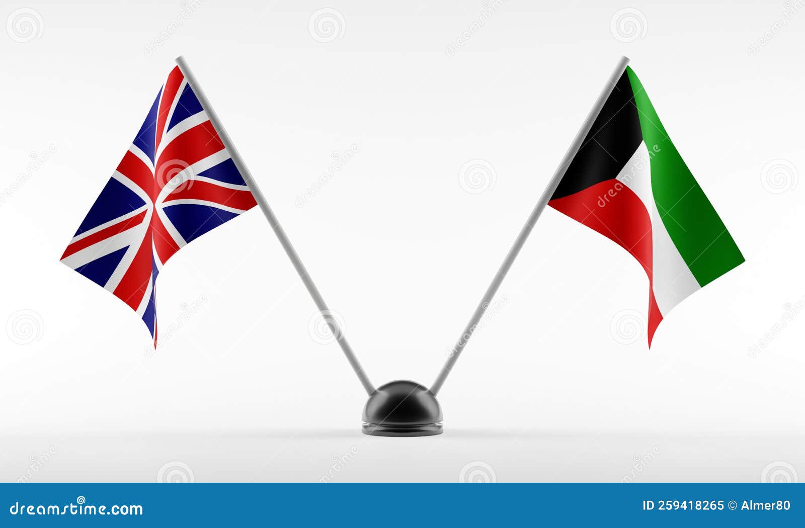 Stand with Two National Flags. Flags of Great Britain and Kuwait ...