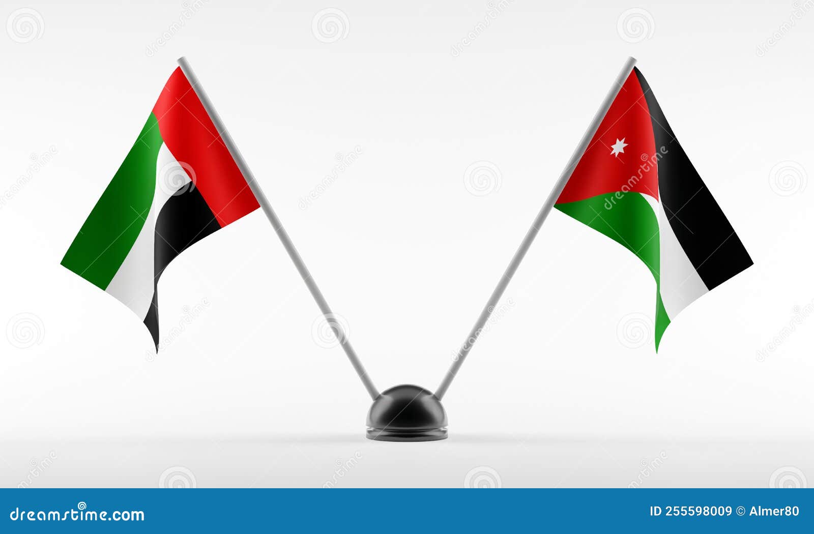 Stand with Two National Flags. Flags of United Arab Emirates and Jordan ...