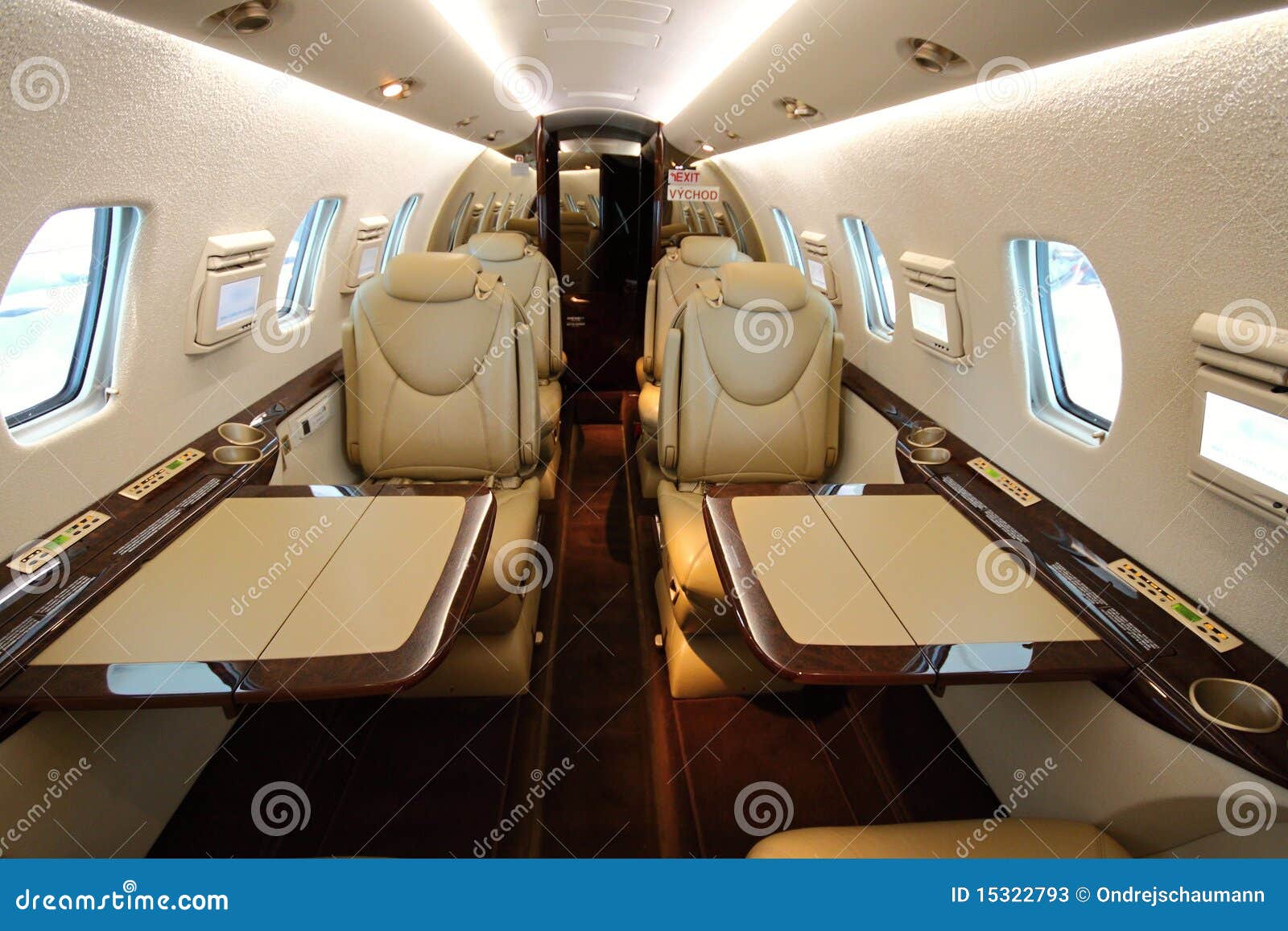 Stand Up Aircraft Cabin with Open Tables Stock Image - Image of seat ...