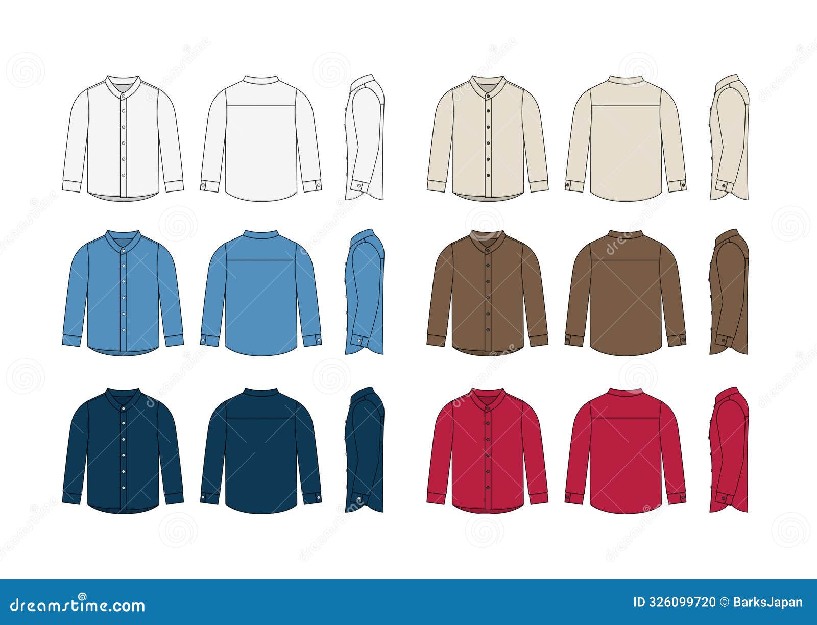 Stand-up Collar Shirt Vector Template Illustration Set Stock Vector ...